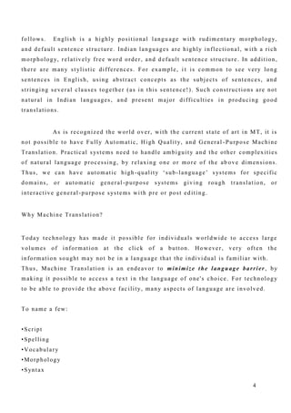 Summer Research Project (Anusaaraka) Report | PDF