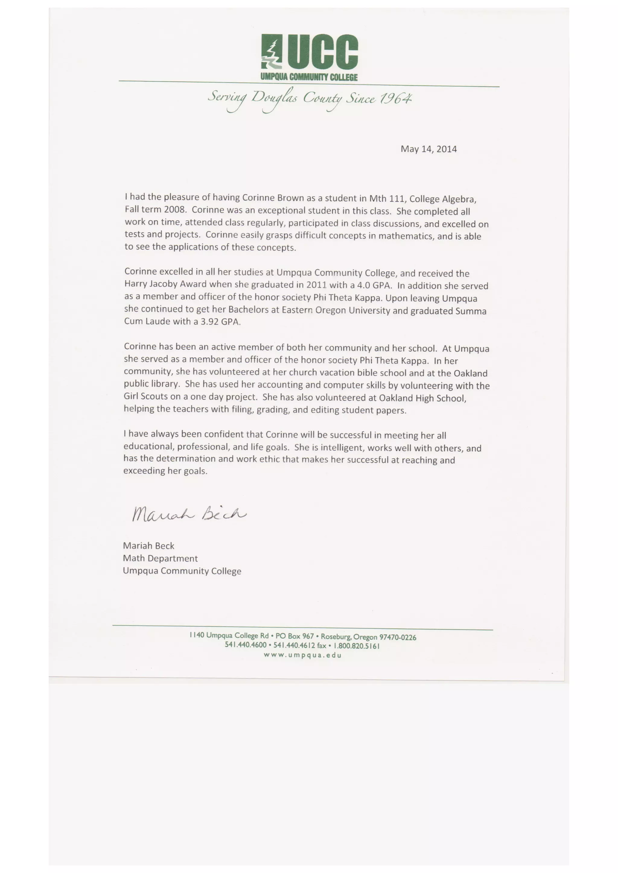 Mariah Beck Letter of Rec | PDF