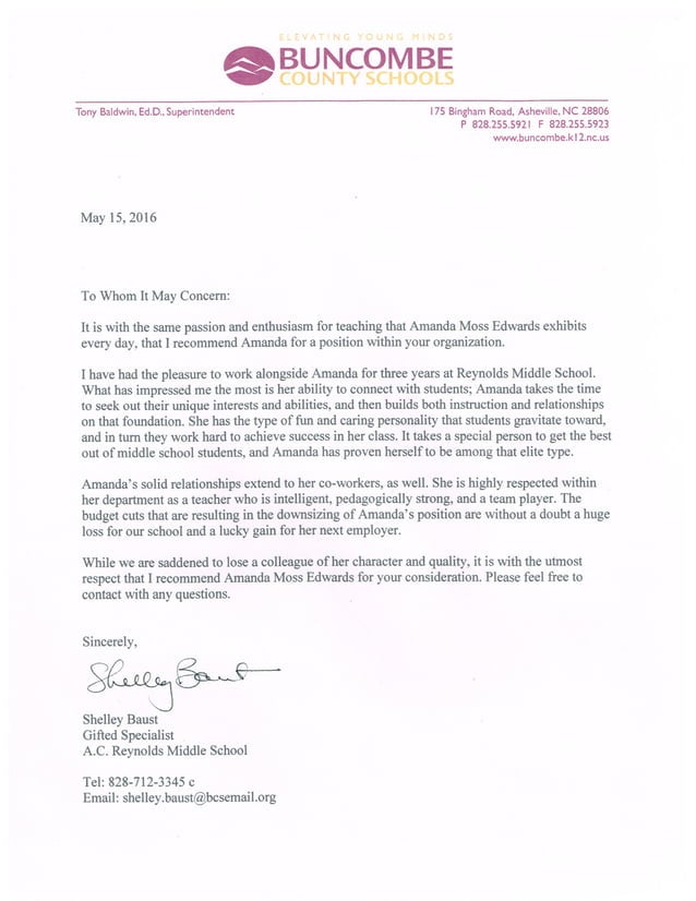 Amanda Letter of Rec Baust | PDF