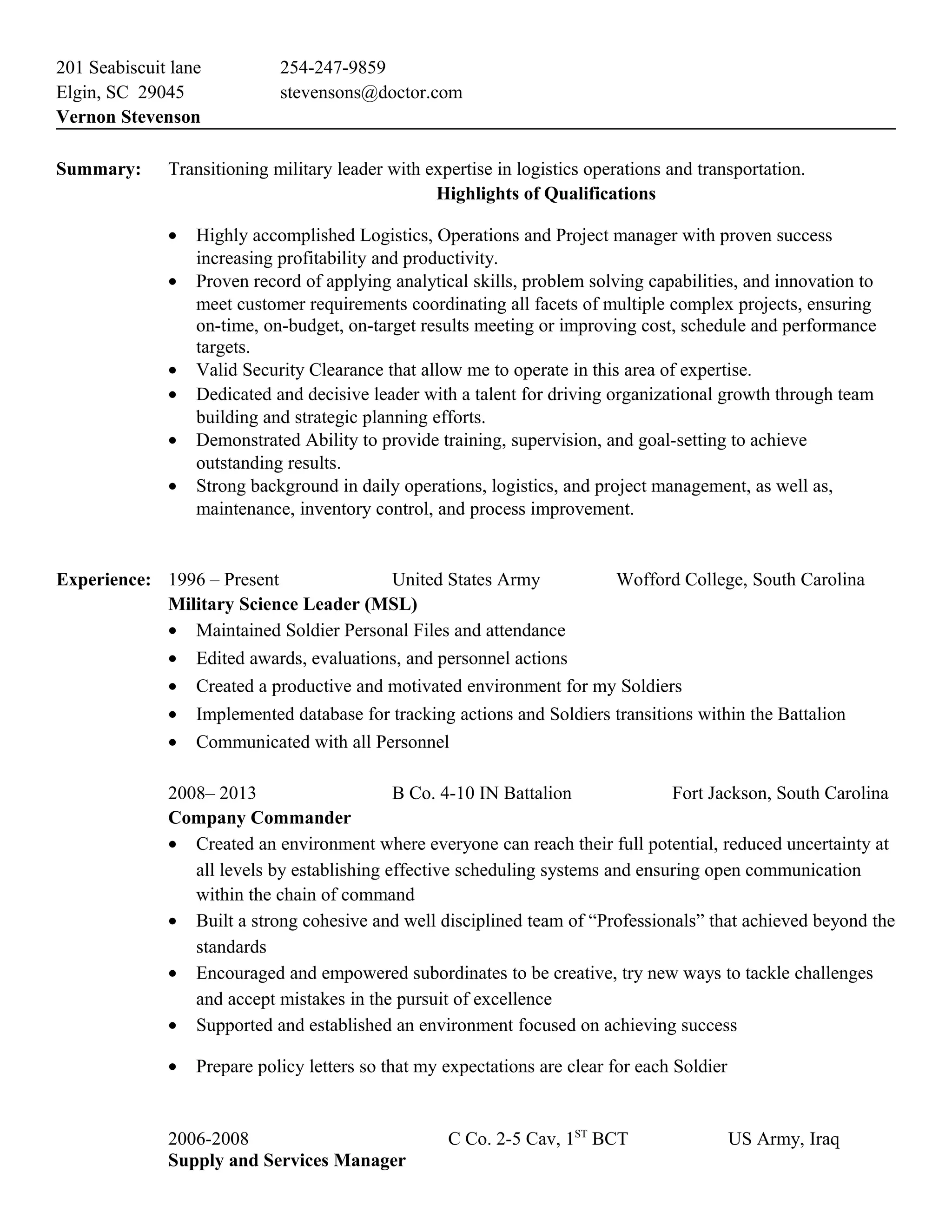 Stevenson Resume | PDF