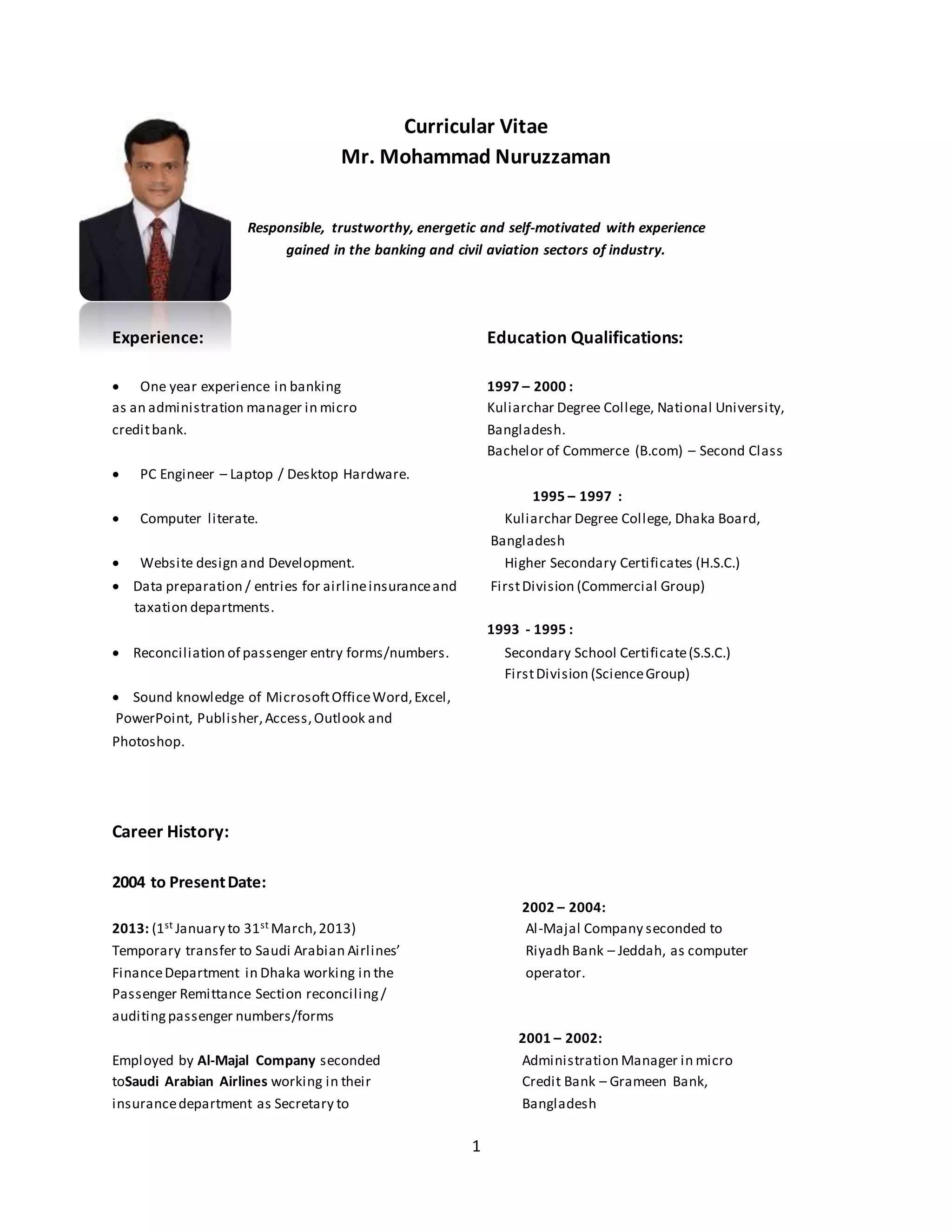 Mohammad Nuruzzaman - cv | DOCX | Business Administration | Business