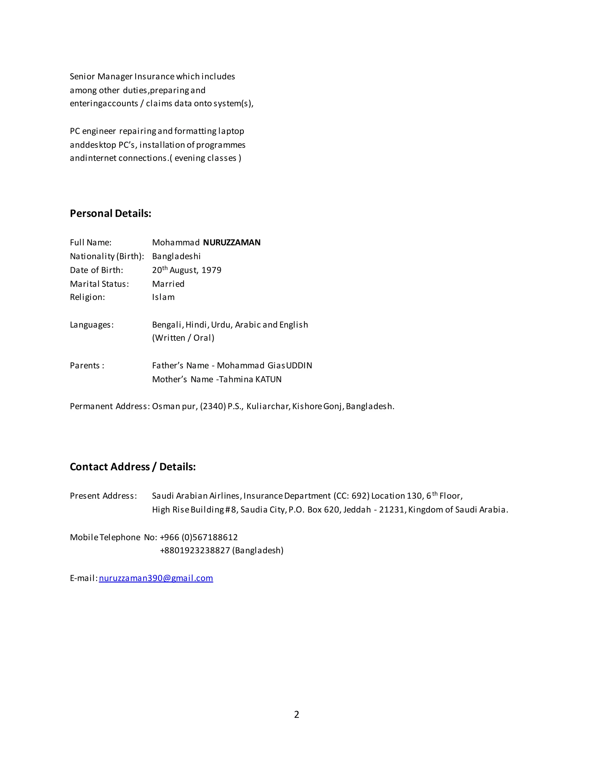 Mohammad Nuruzzaman - cv | DOCX | Business Administration | Business