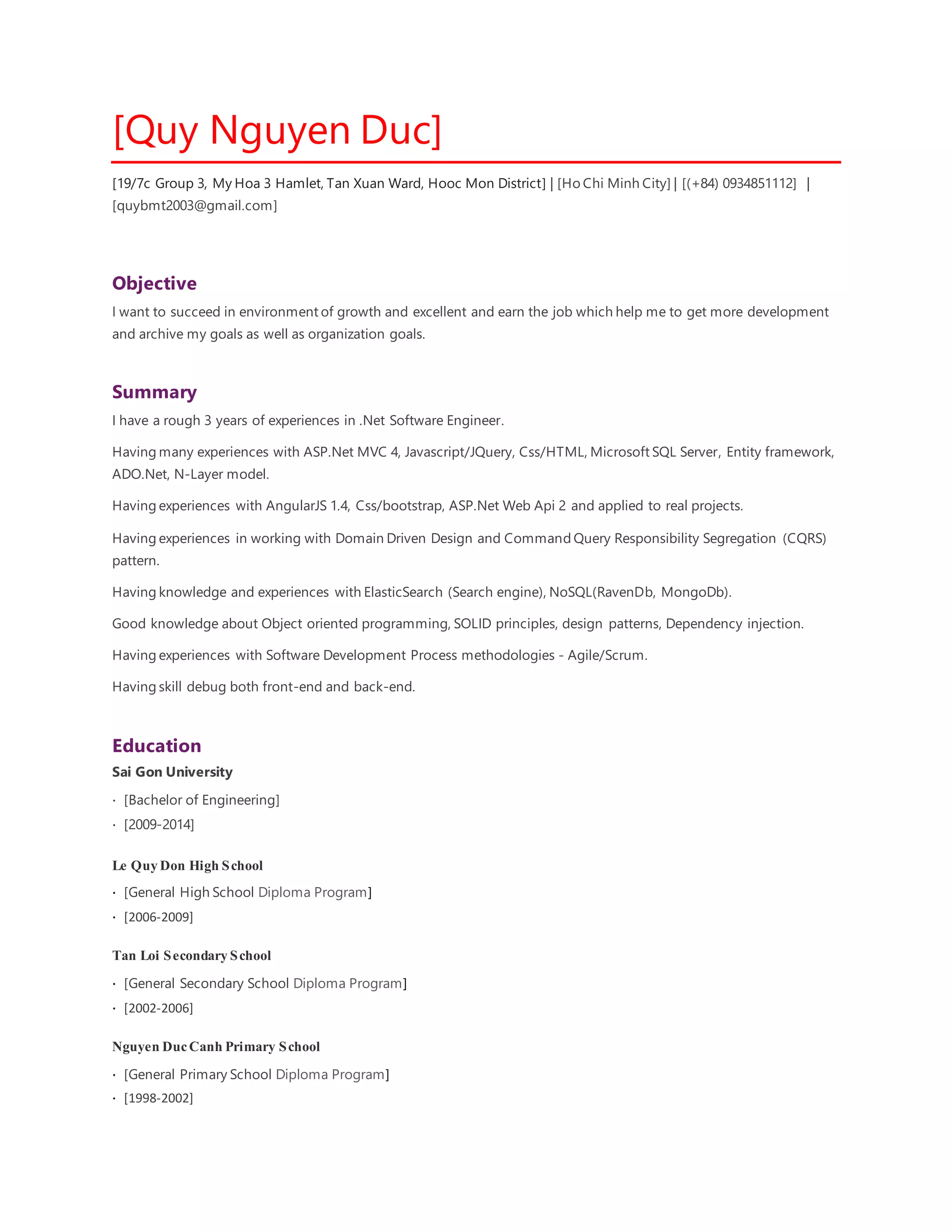 QuyNguyenDuc-Resume | DOCX | Web Development | Internet