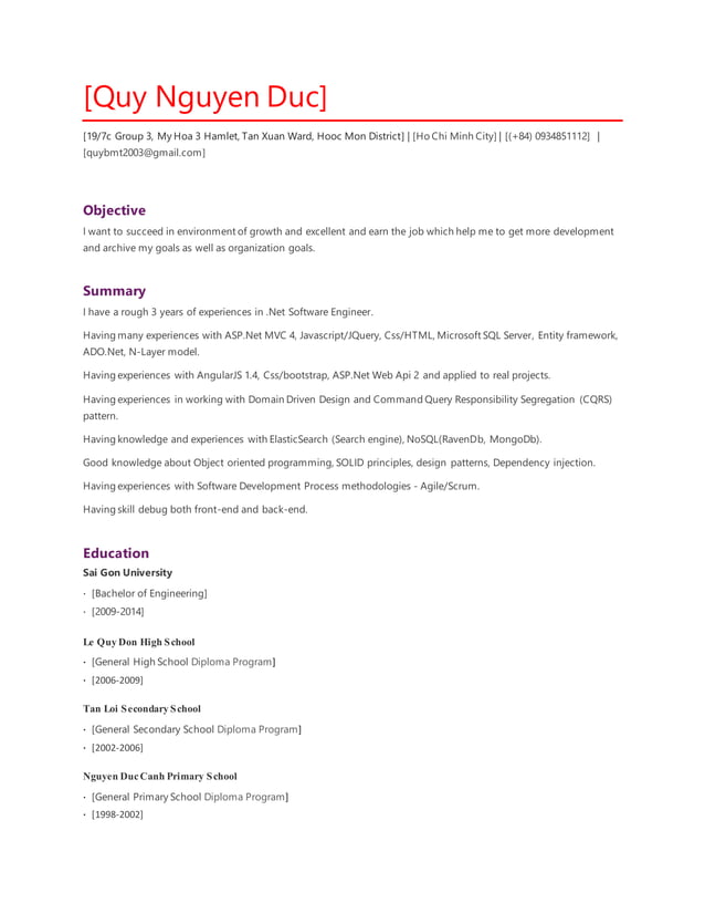 QuyNguyenDuc-Resume | DOCX | Web Development | Internet