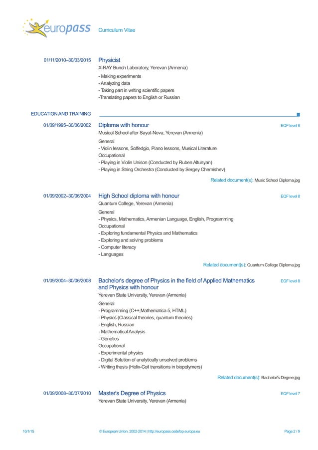 Resume (P.Badalyan) | PDF | Physics | Science