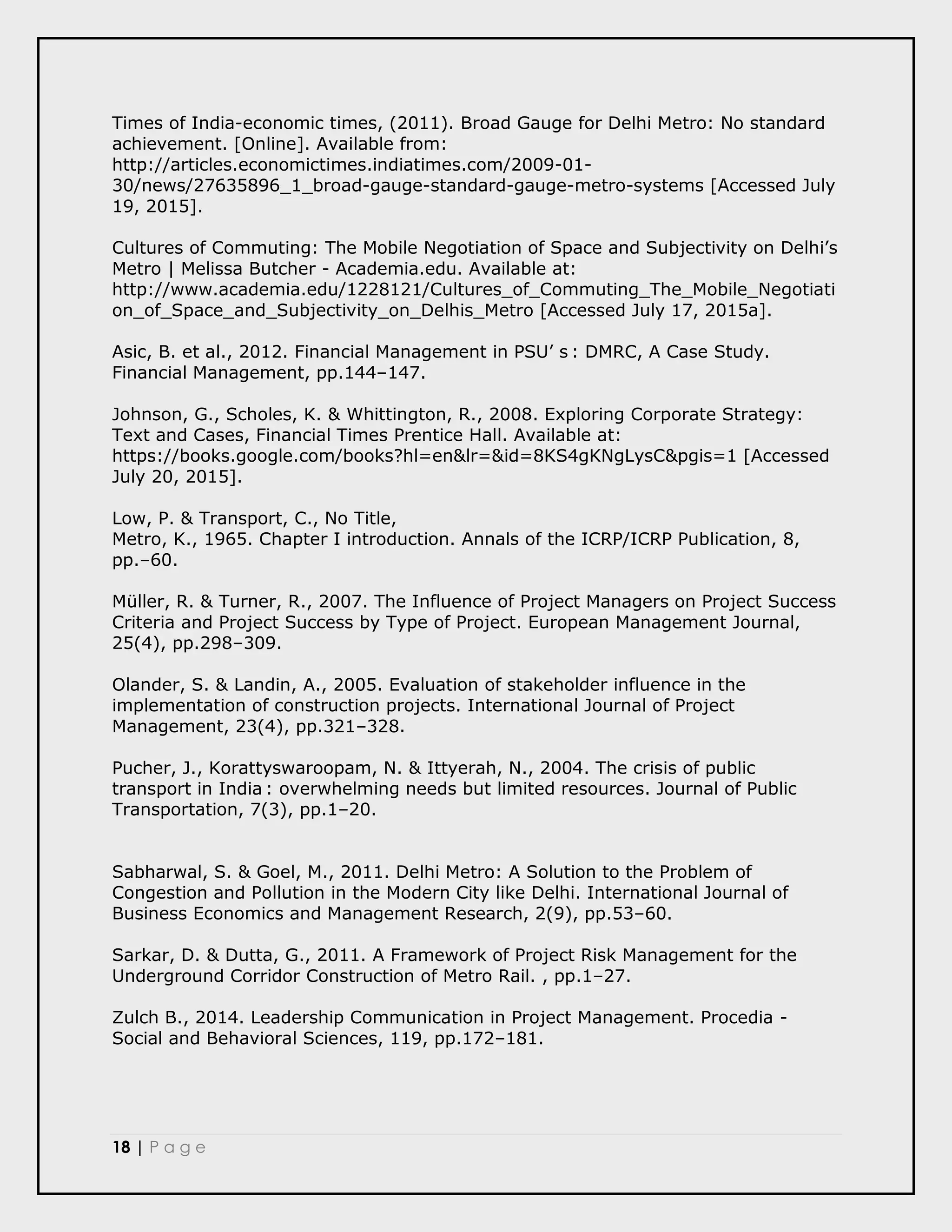 Reserach study on Delhi Metro project | PDF