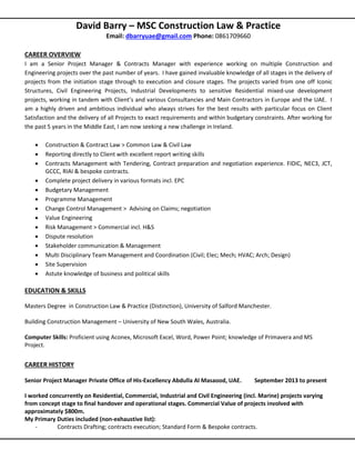 DavidBarryCVSeptember2016 | PDF | Civil Engineering Industry | Industries