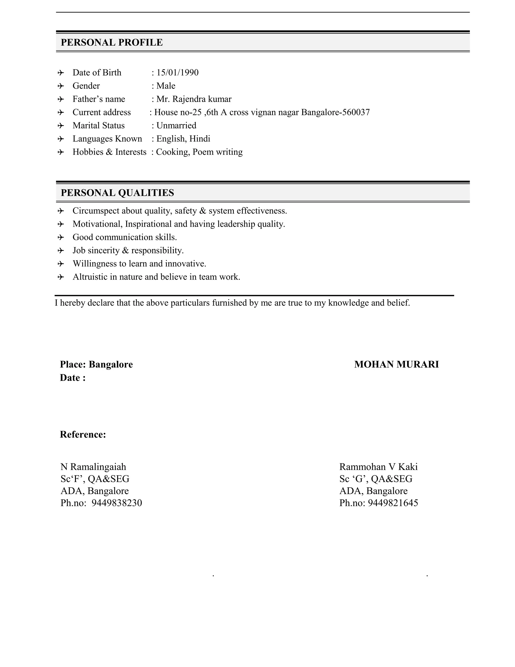 MOHAN RELIABILITY RESUME | DOC | Computer Software and Applications | Computing