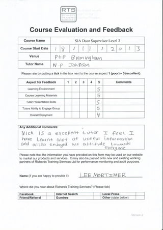 Tutor Feedback forms DS Course 18-21 Nov 2013 | PDF