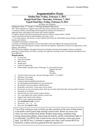 Argumentative Essay Assignment Details | PDF