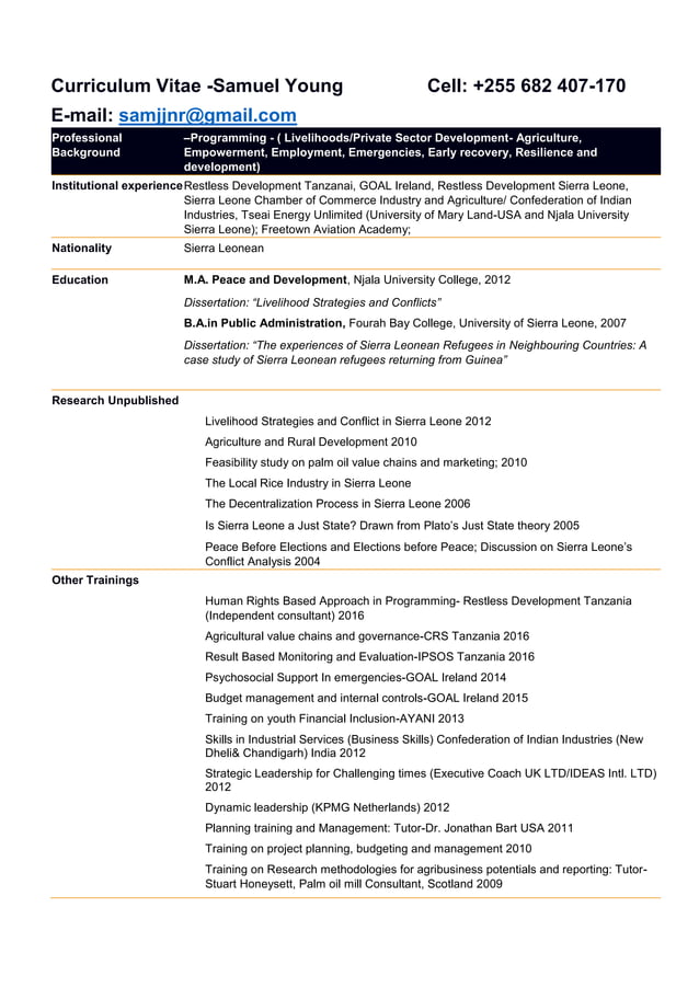 Samuel Young CV-current-5 | PDF | Agriculture | Industries