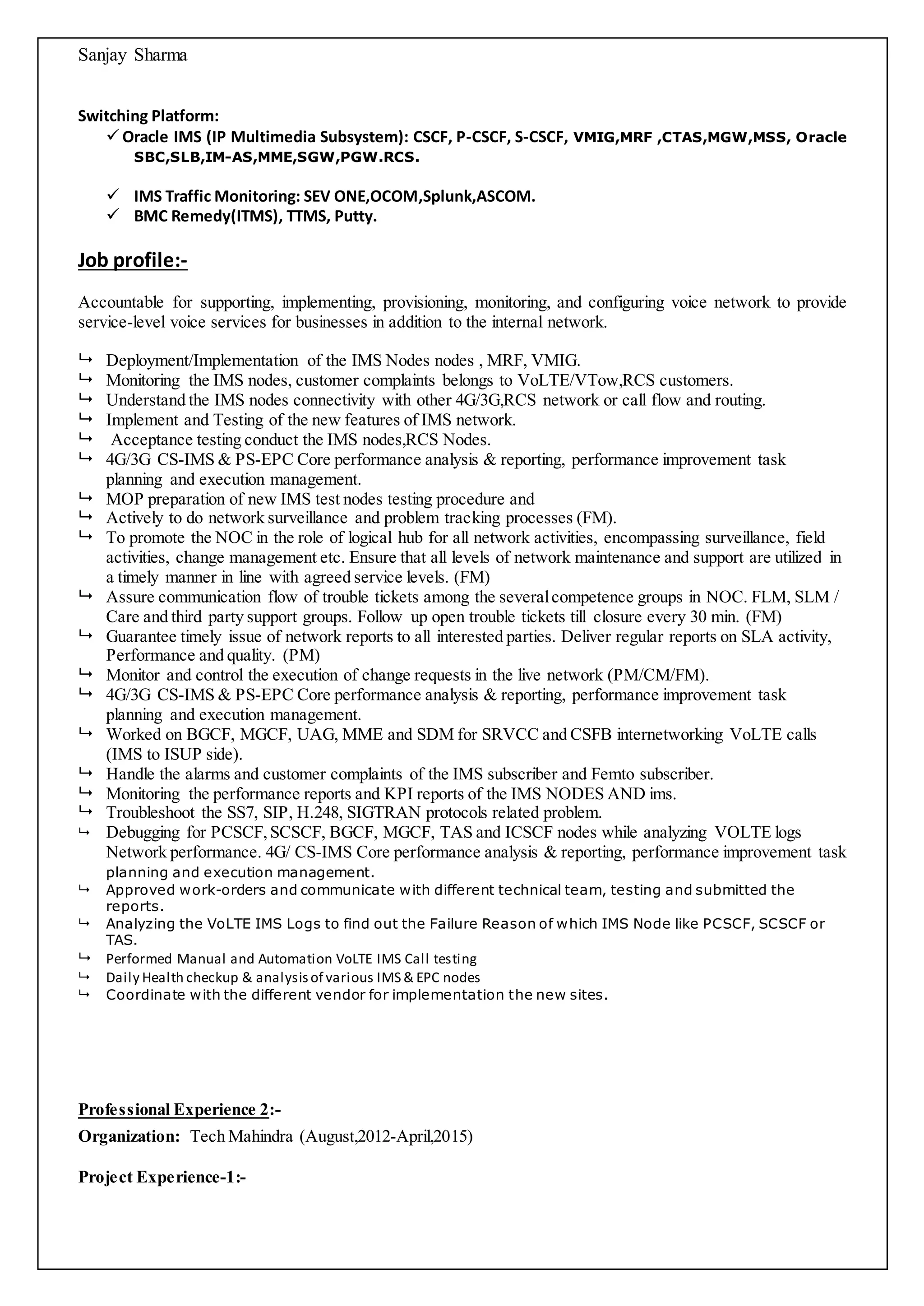 Sanjay_Sharma _resume_Telecom IMS LTE | DOCX