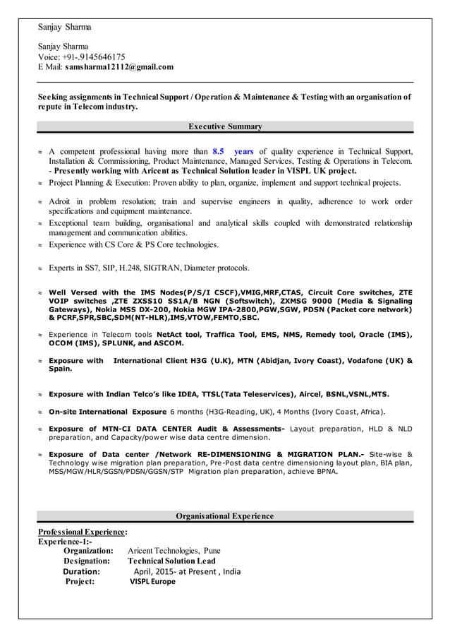 Sanjay_Sharma _resume_Telecom IMS LTE | DOCX