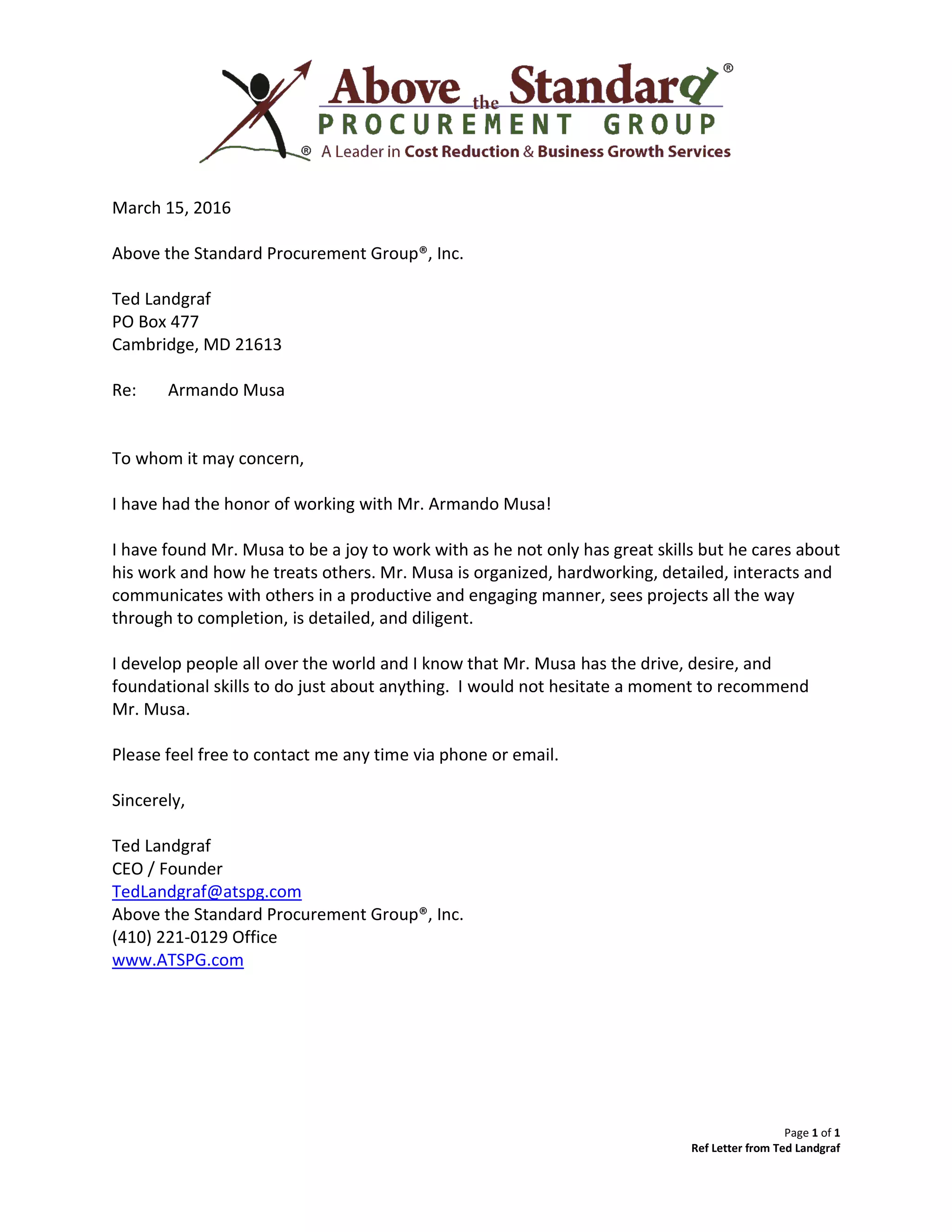 Ref Letter from Ted Landgraf | PDF