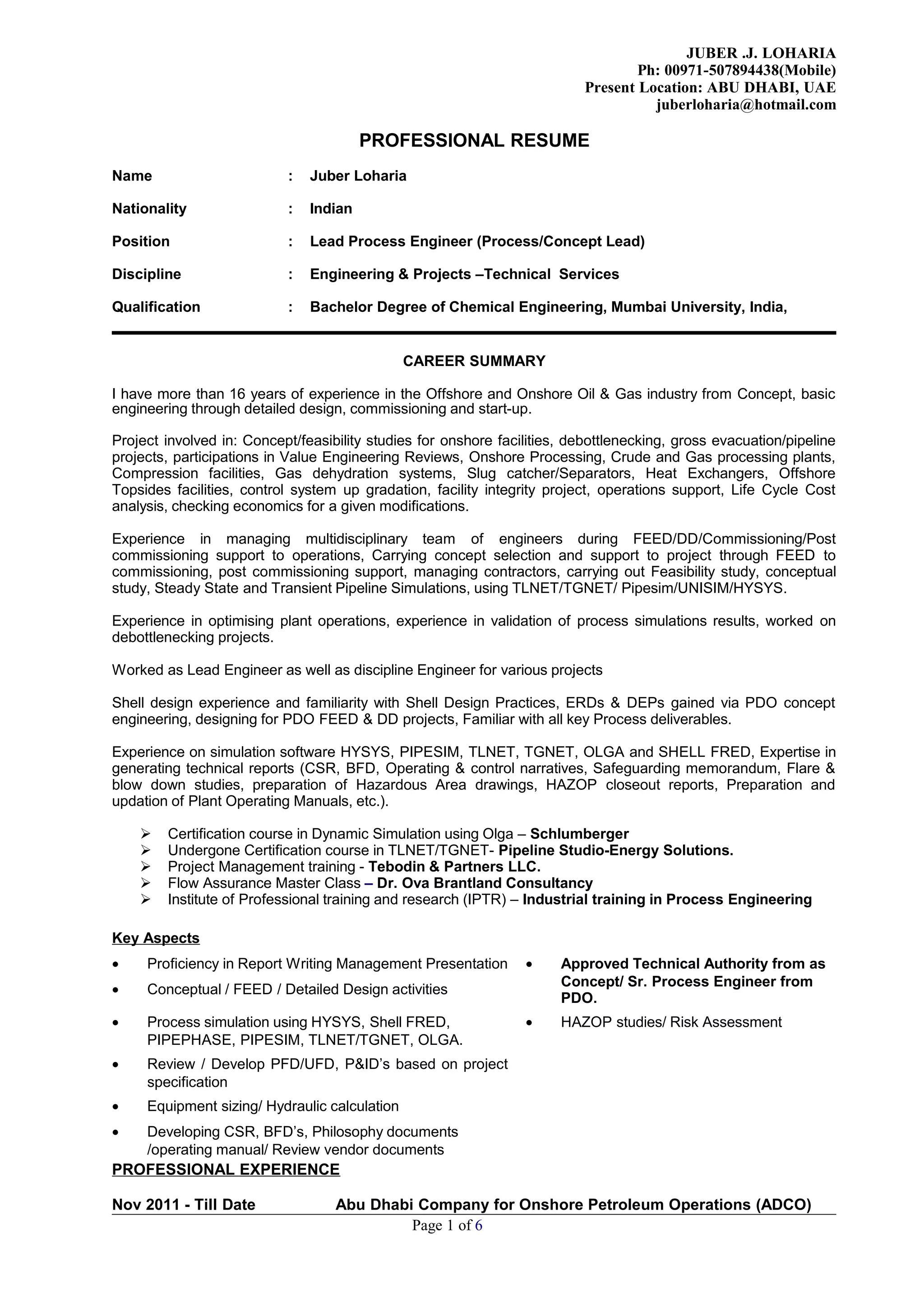 Lead Process Engineer | DOC | Civil Engineering Industry | Industries
