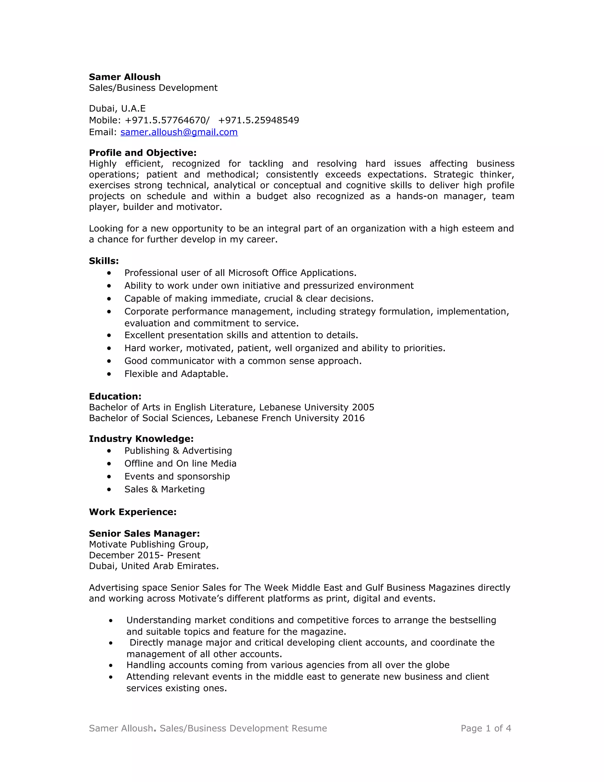 Samer Alloush Resume | DOC | Sales | Business