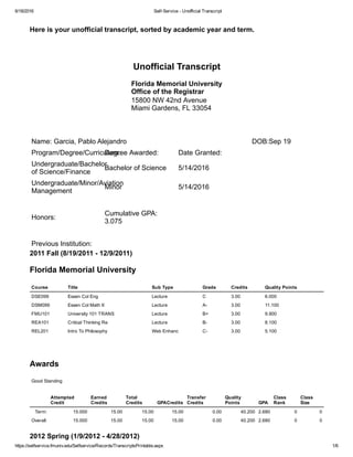 Self-Service - Unofficial Transcript 2015-2016 | PDF