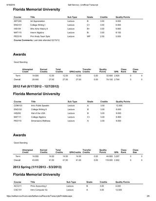 Self-Service - Unofficial Transcript 2015-2016 | PDF