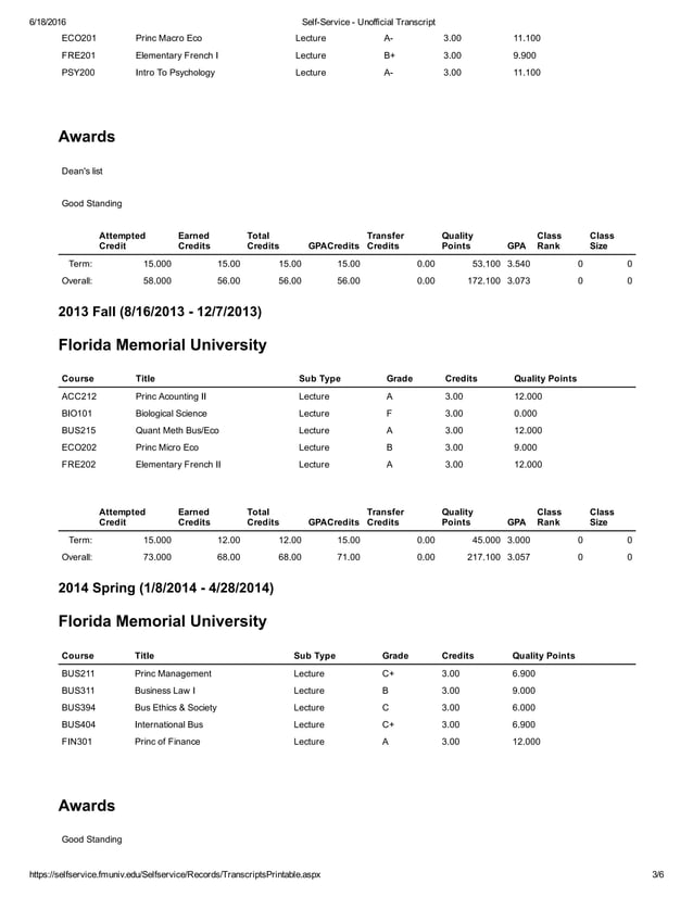 Self-Service - Unofficial Transcript 2015-2016 | PDF