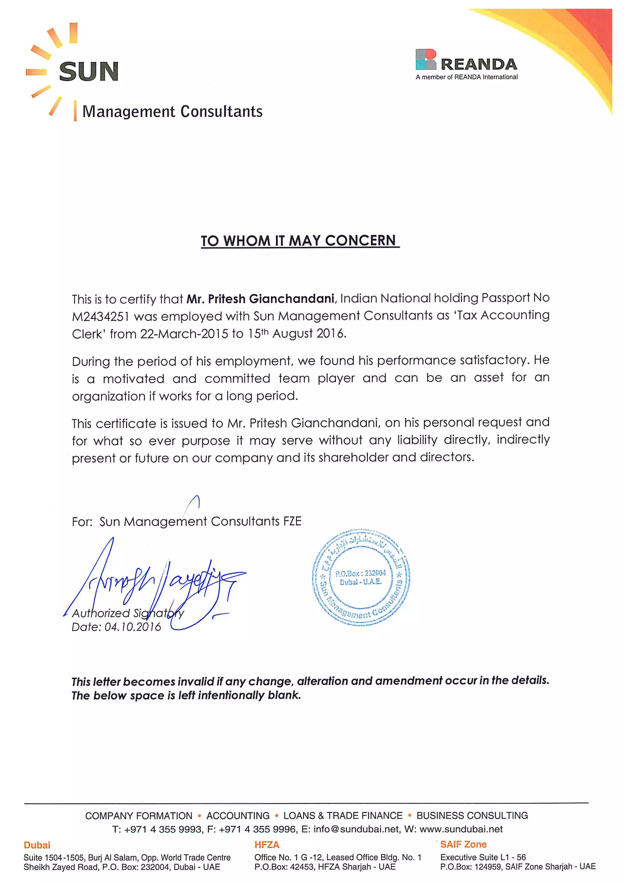 Experience Certificate - SMC | PDF