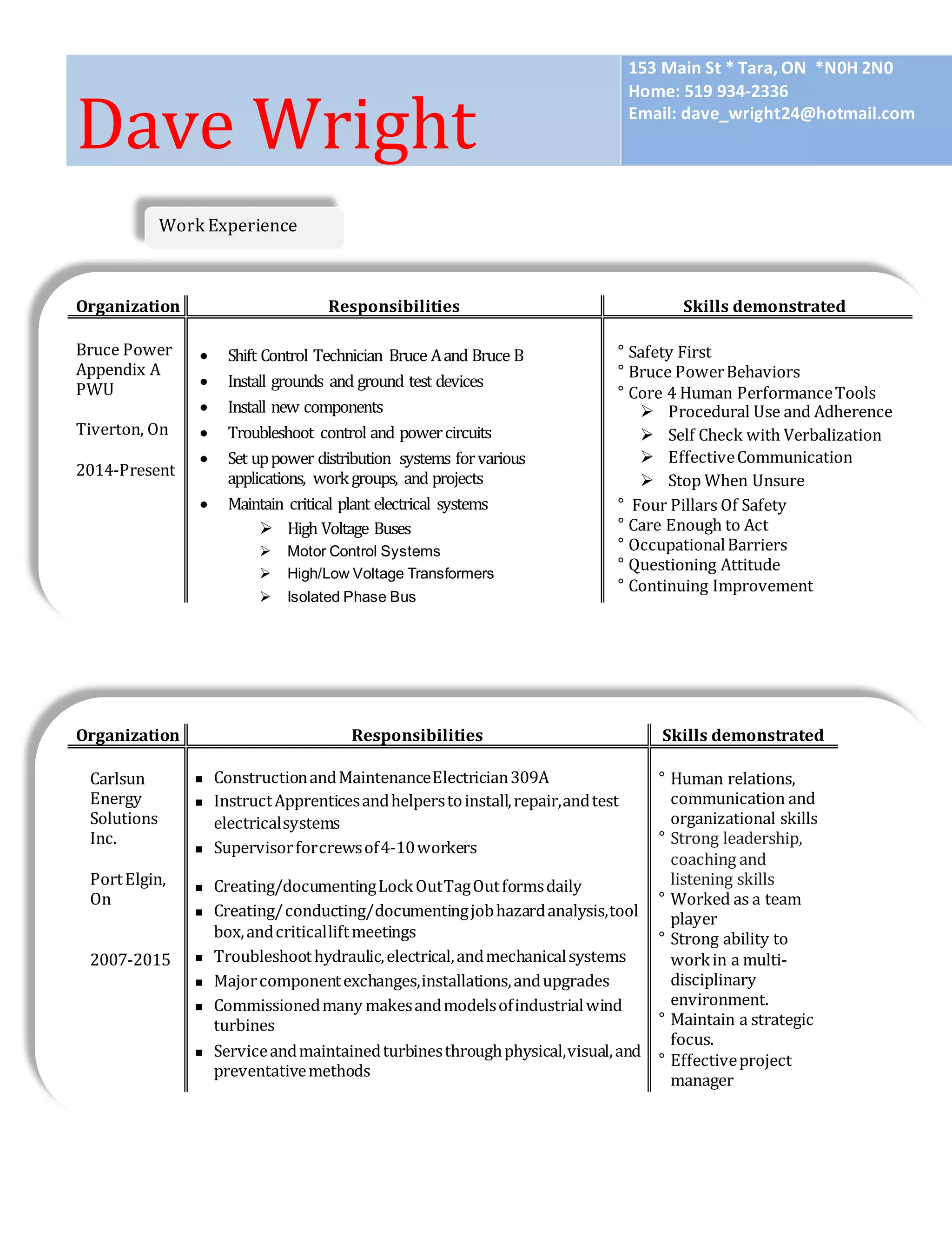Dave Wright Resume 2015 | DOCX