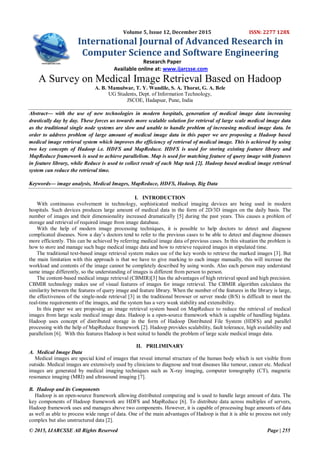 A Survey on Medical Image Retrieval Based on Hadoop | PDF