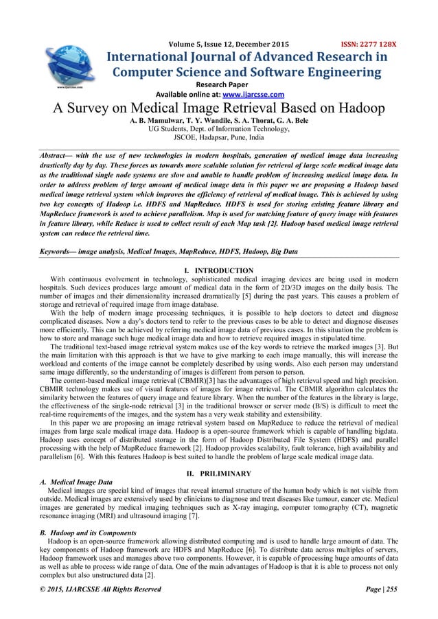 A Survey on Medical Image Retrieval Based on Hadoop | PDF