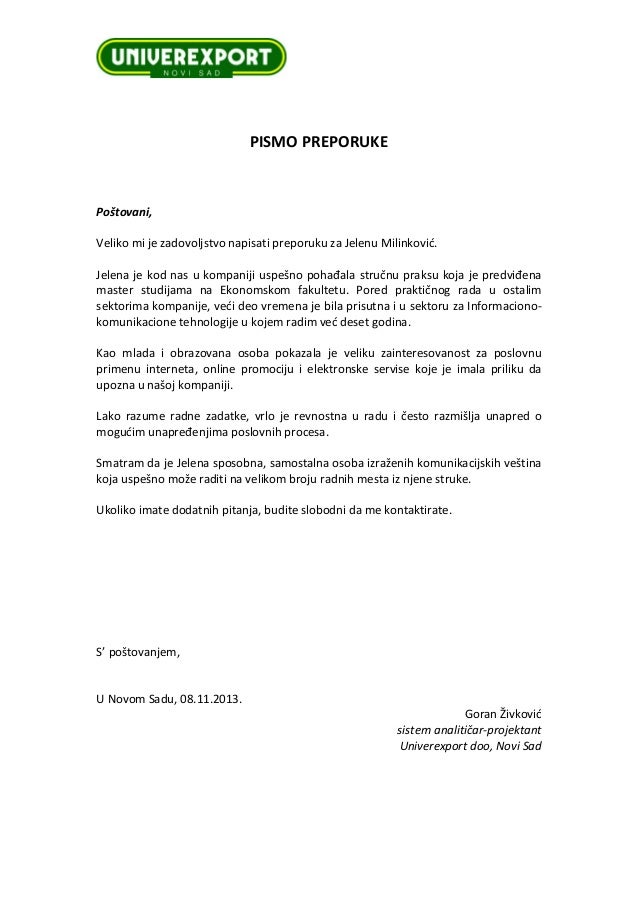 Preporuka Jelena Milinkovi-ç