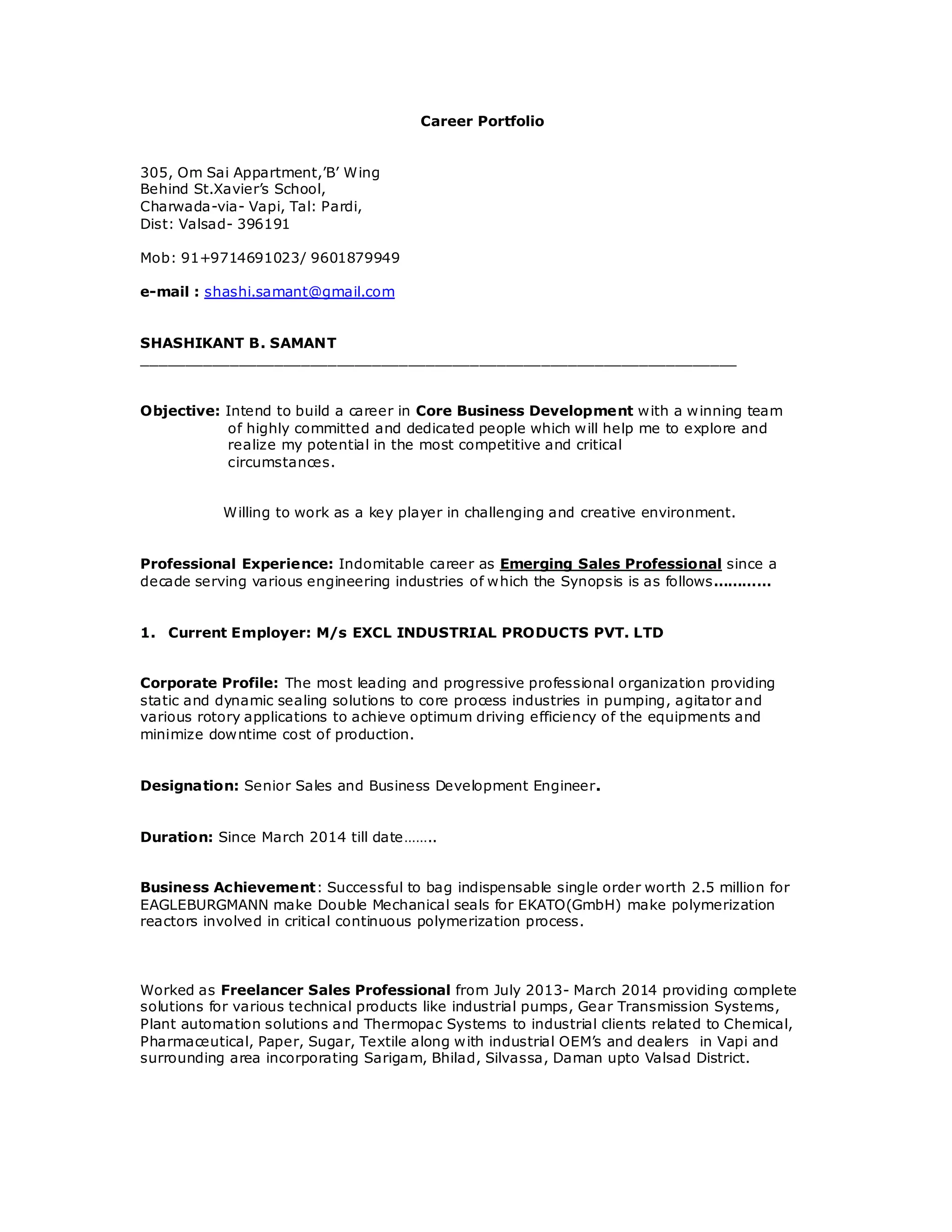 Career_Profile-_Shashikant_Samant | PDF