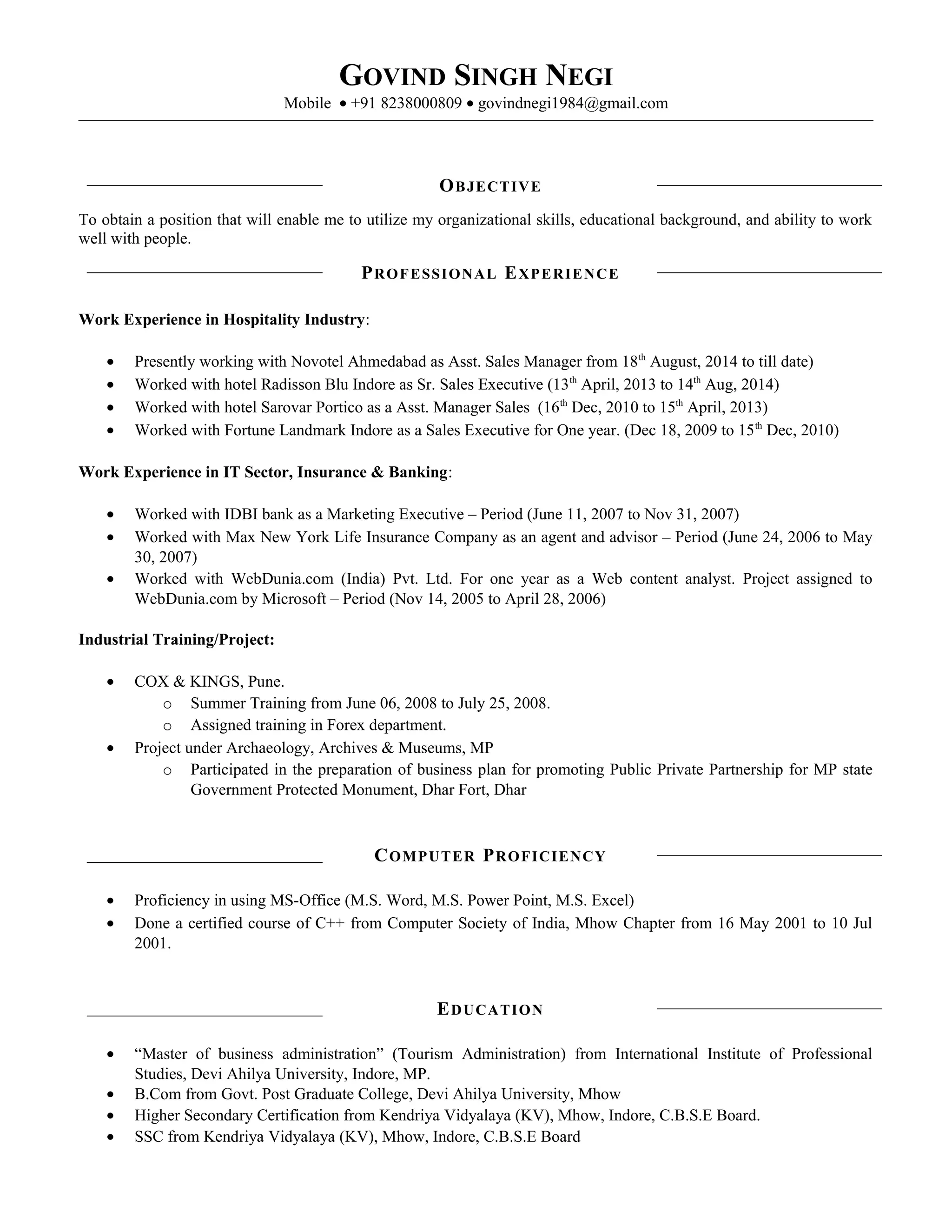 Govind Singh Negi - Resume | DOC | Secondary Education | Education