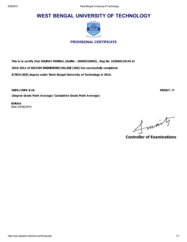 B.TECH CIRTIFICATE | PDF