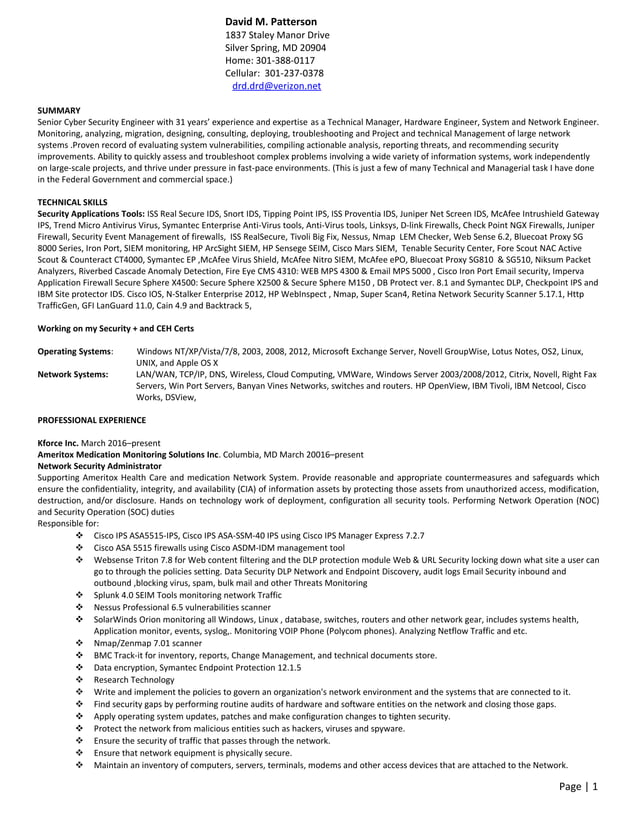 David Patterson IT Security Resumes 2016 | PDF