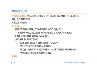 F1 Vincoli Procedure Trigger | PPT