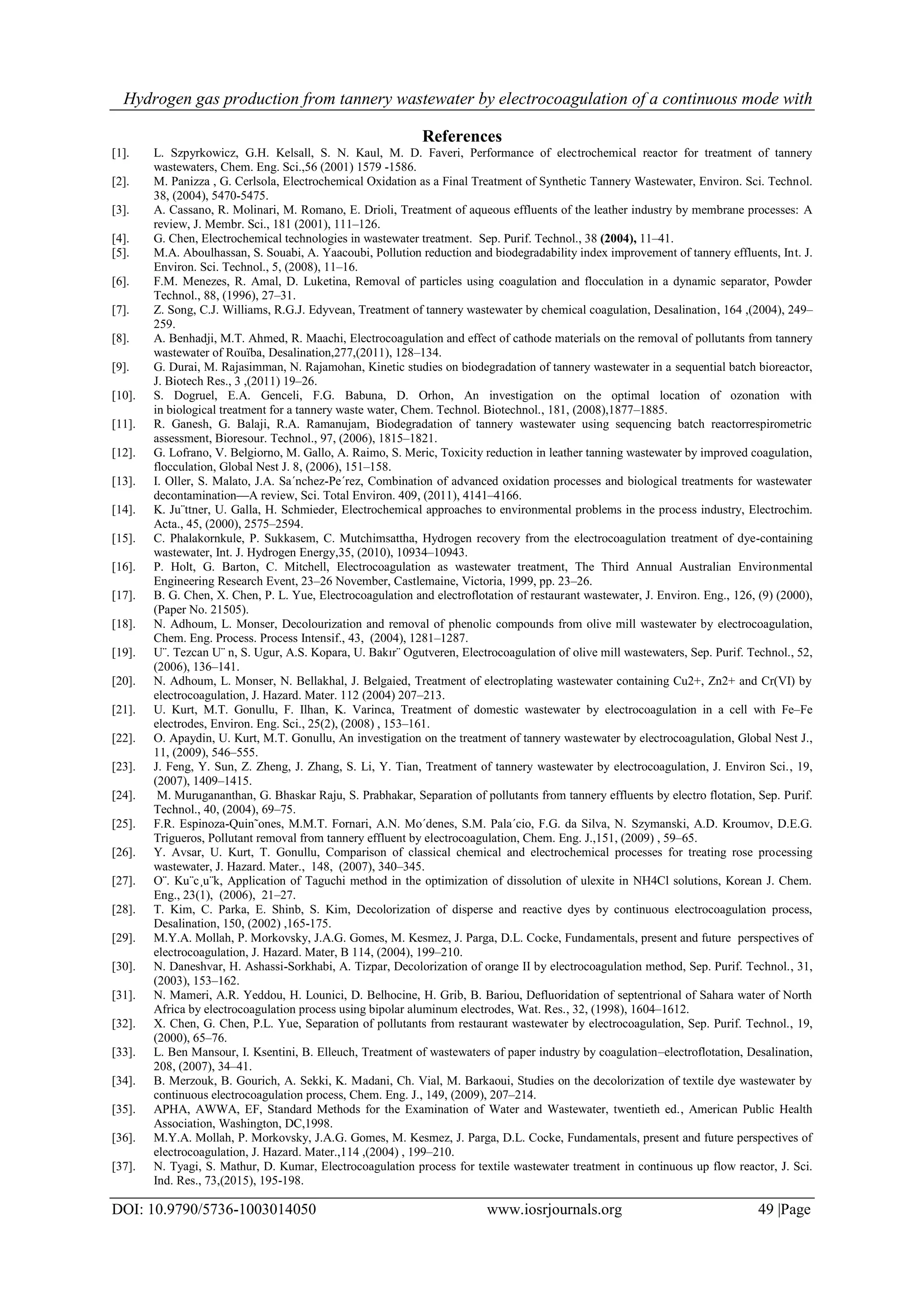 Hydrogen Gas Production from Tannery Wastewater by Electrocoagulation ...