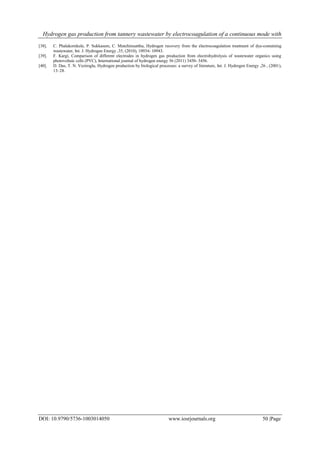 Hydrogen Gas Production from Tannery Wastewater by Electrocoagulation of a Continuous Mode with ...