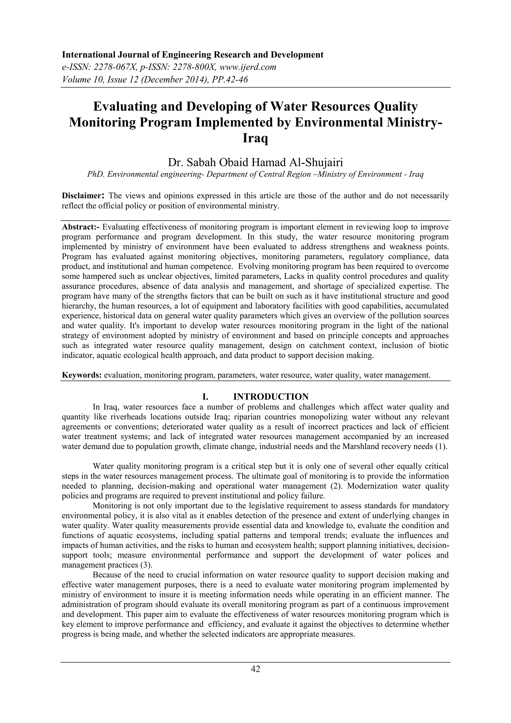 Evaluating and Developing of Water Resources Quality Monitoring Program ...