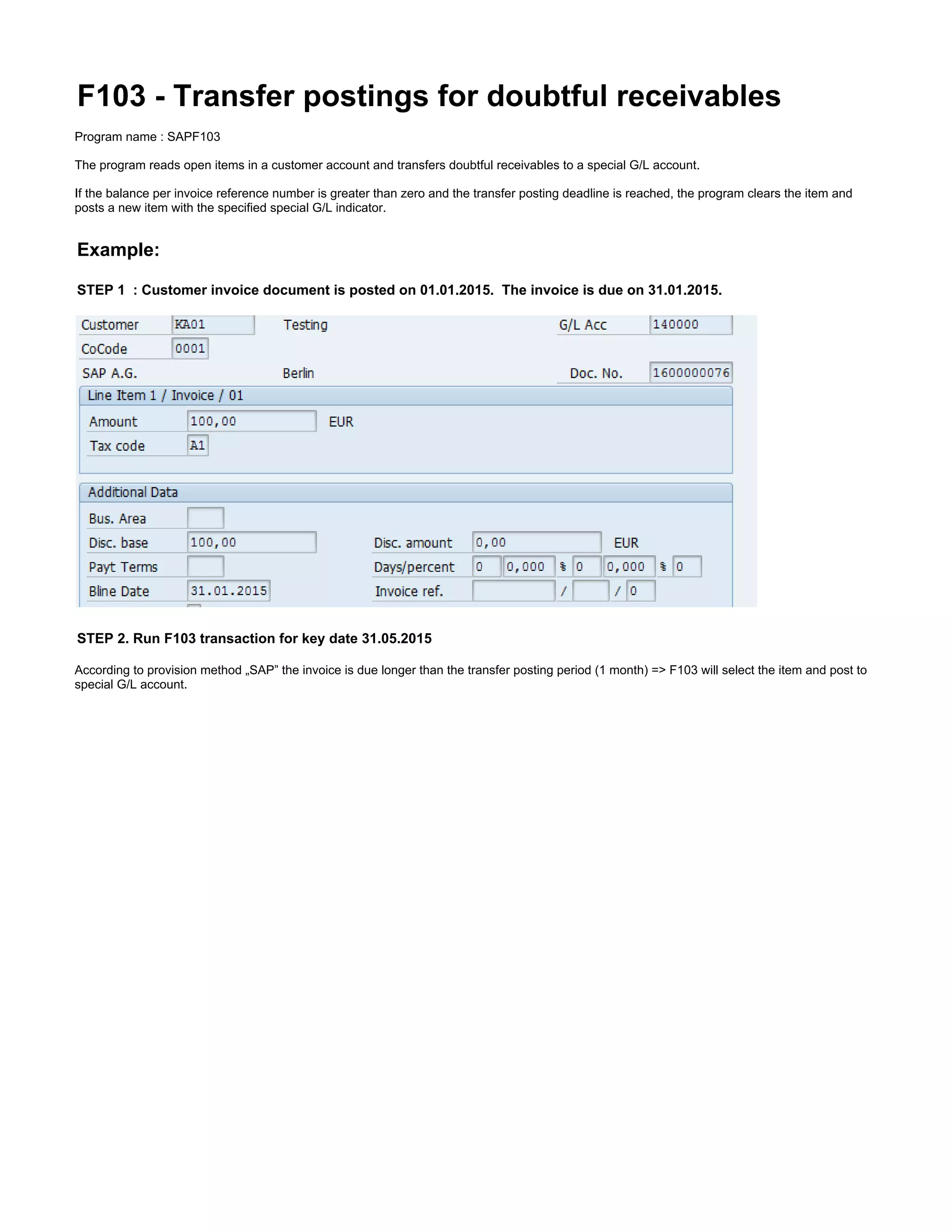 F103 transfer postings for doubtful receivables | PDF