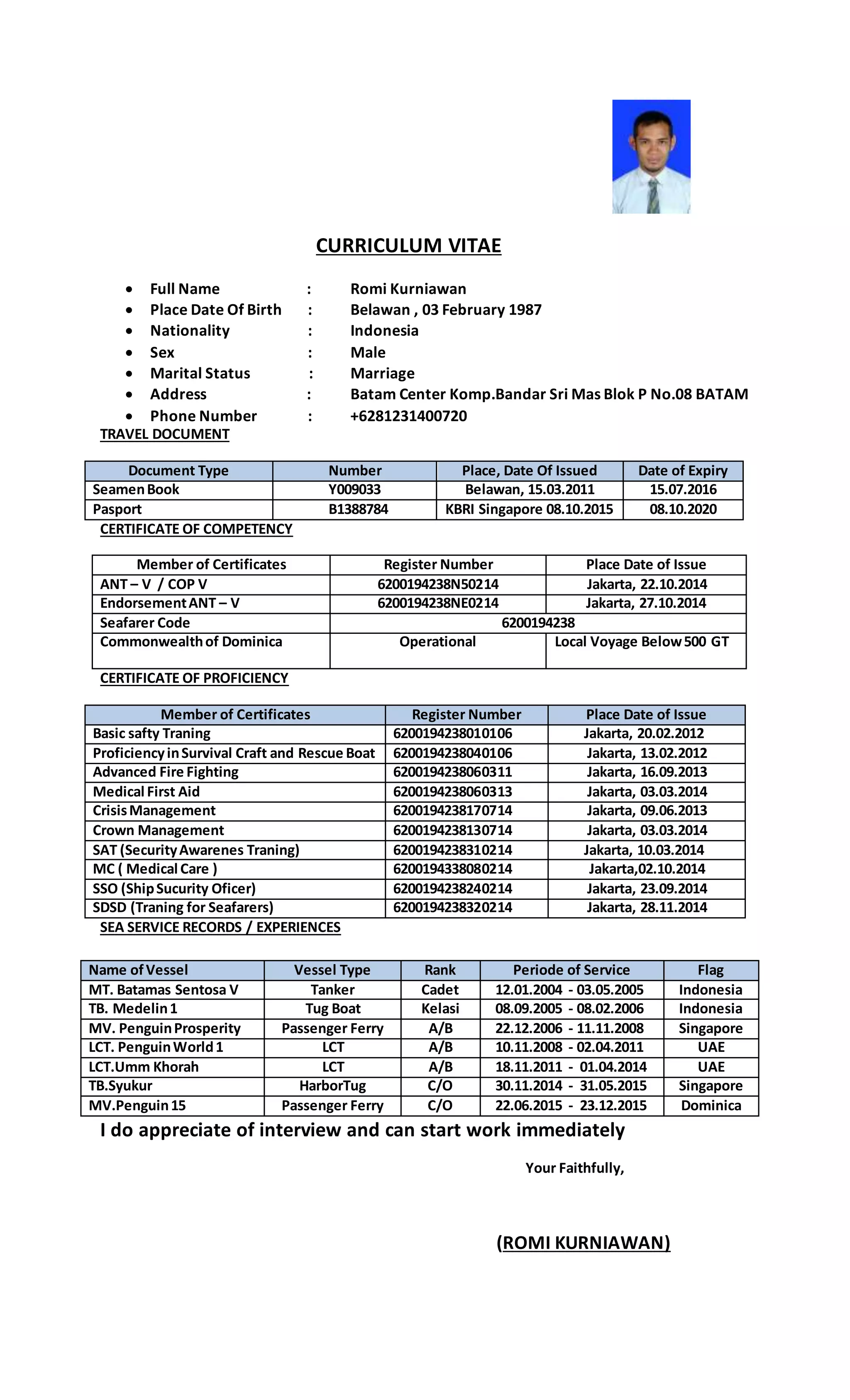 CV Romi kuriawan | DOCX