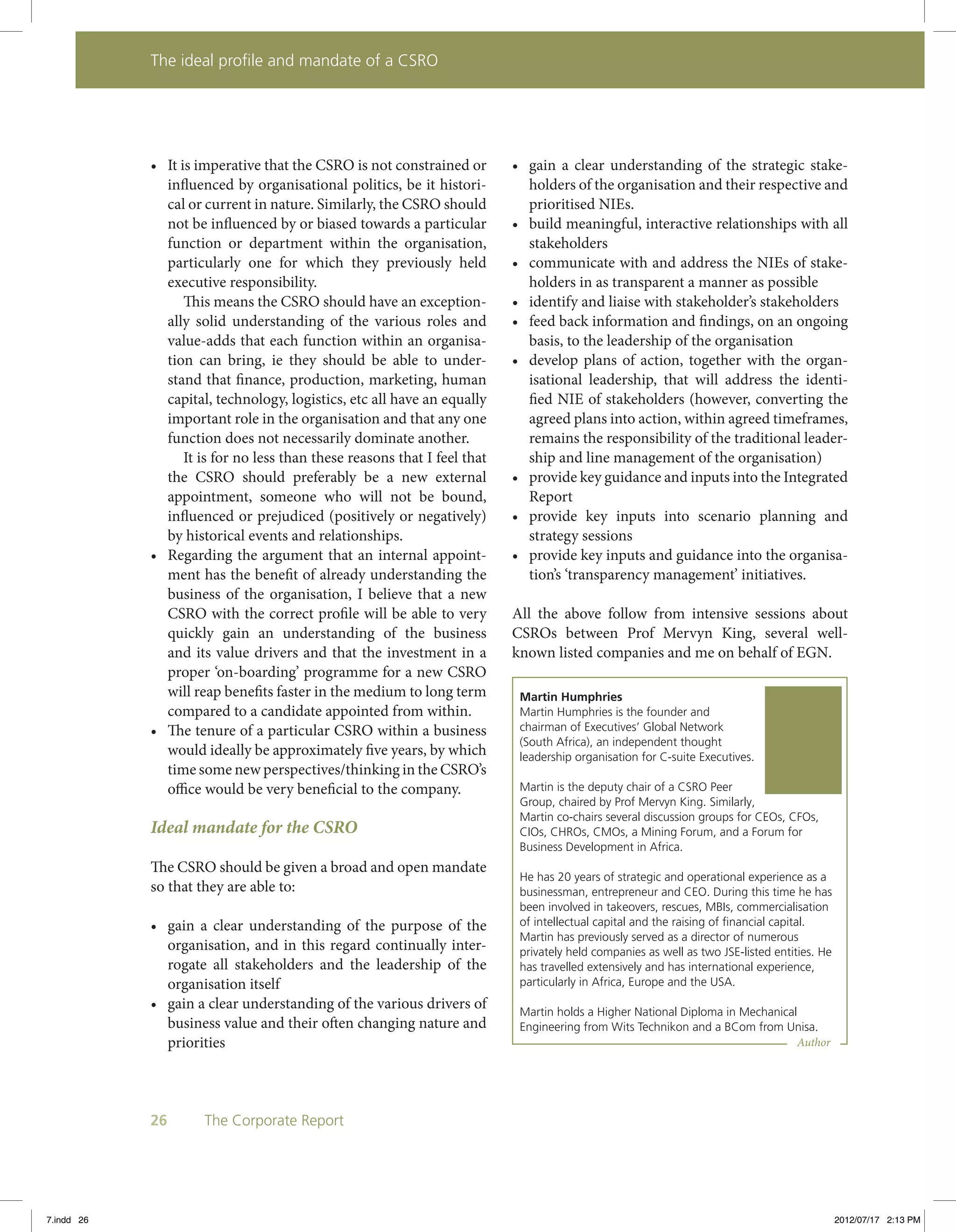 CSRO Profile and Mandate - Martin Humphries | PDF