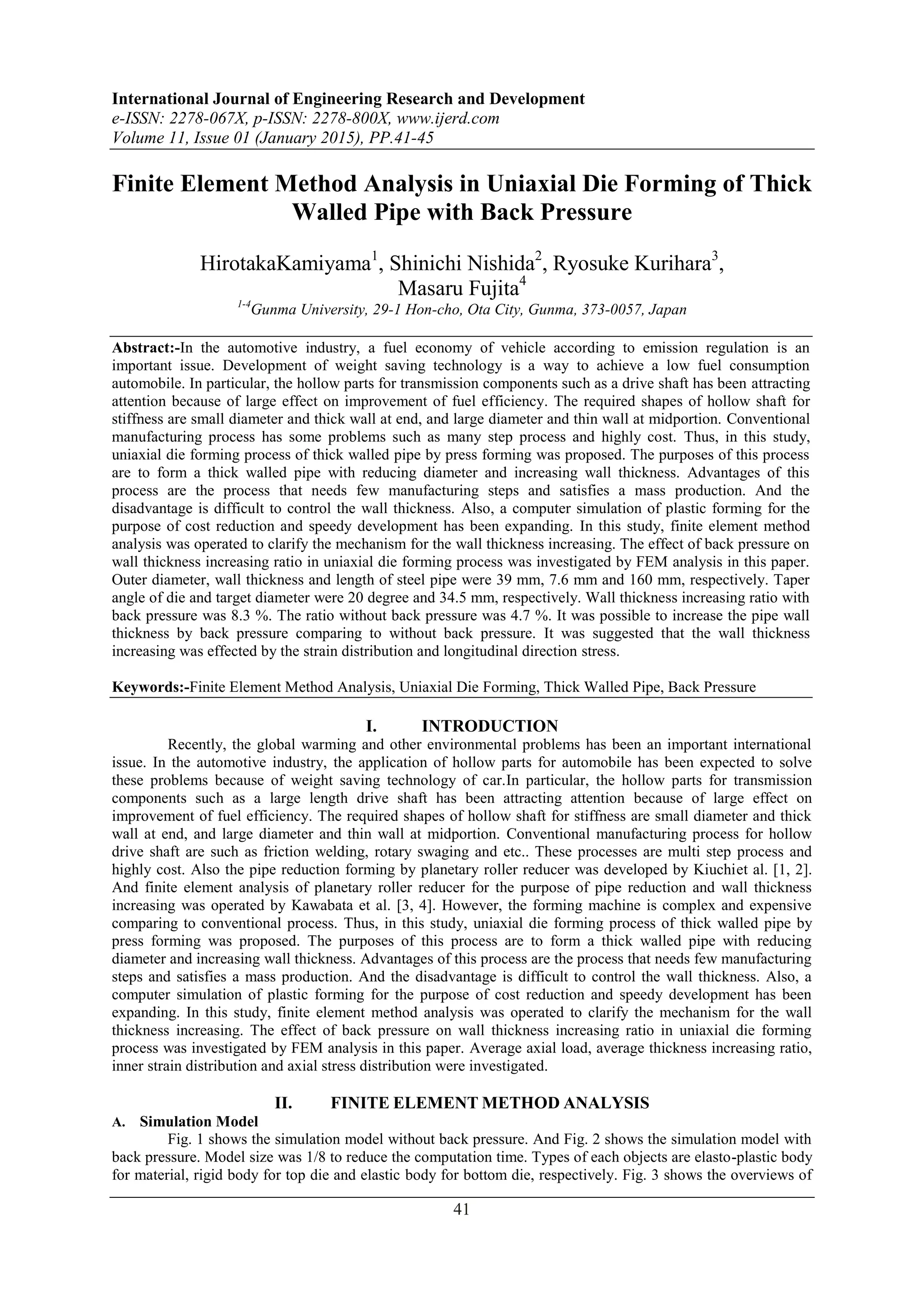 Finite Element Method Analysis in Uniaxial Die Forming of Thick Walled ...
