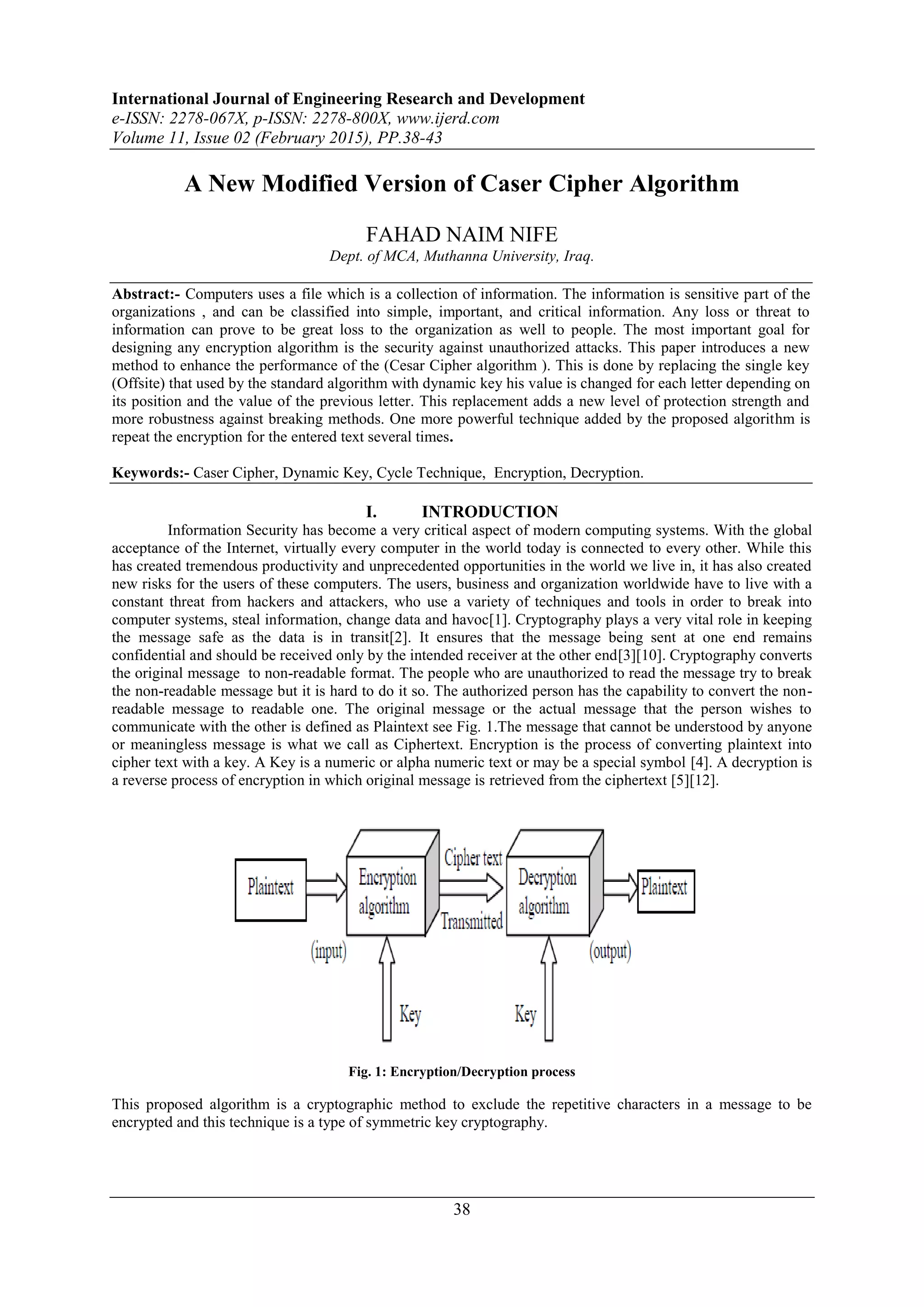 A New Modified Version of Caser Cipher Algorithm | PDF