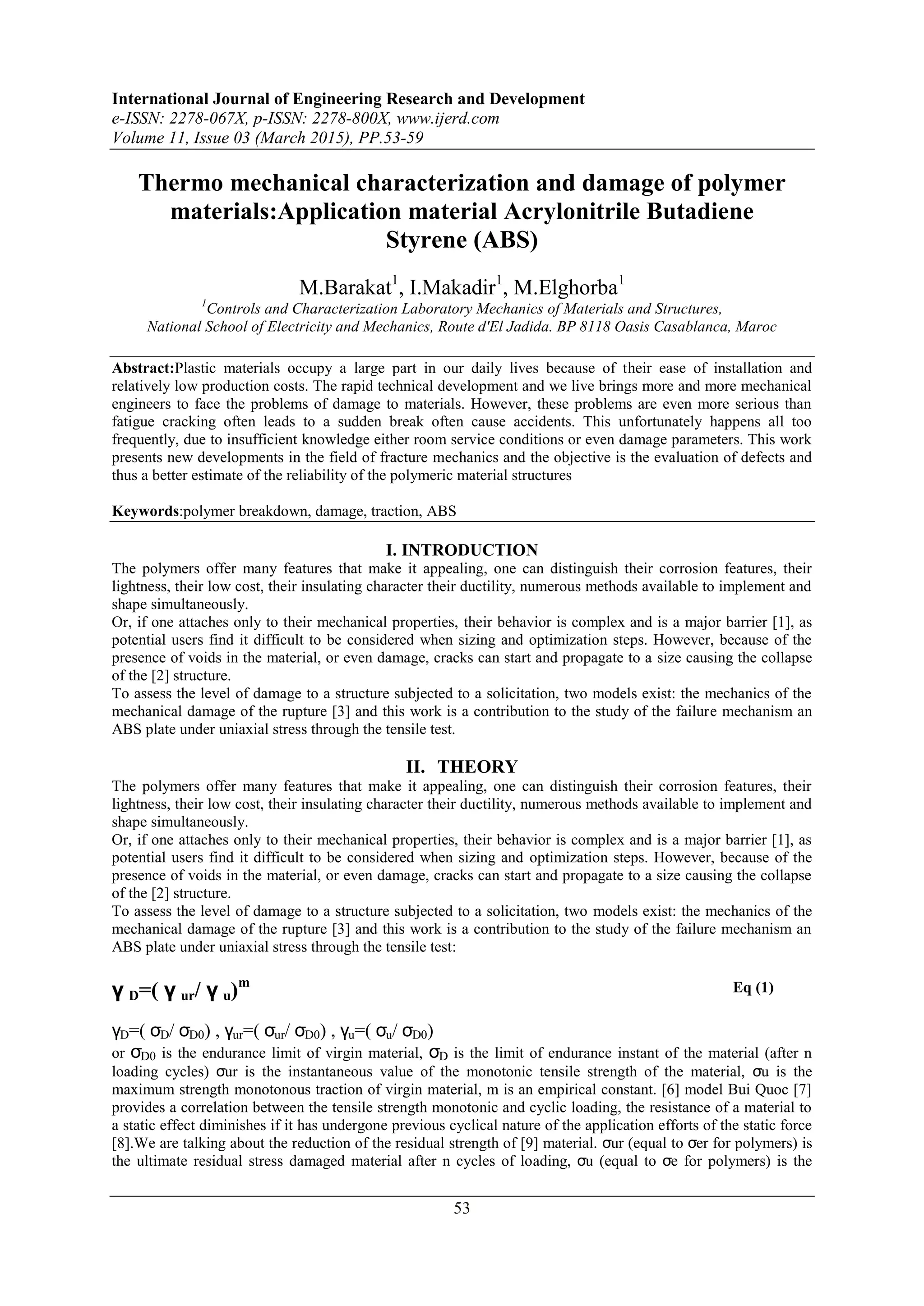 Thermo mechanical characterization and damage of polymer materials ...