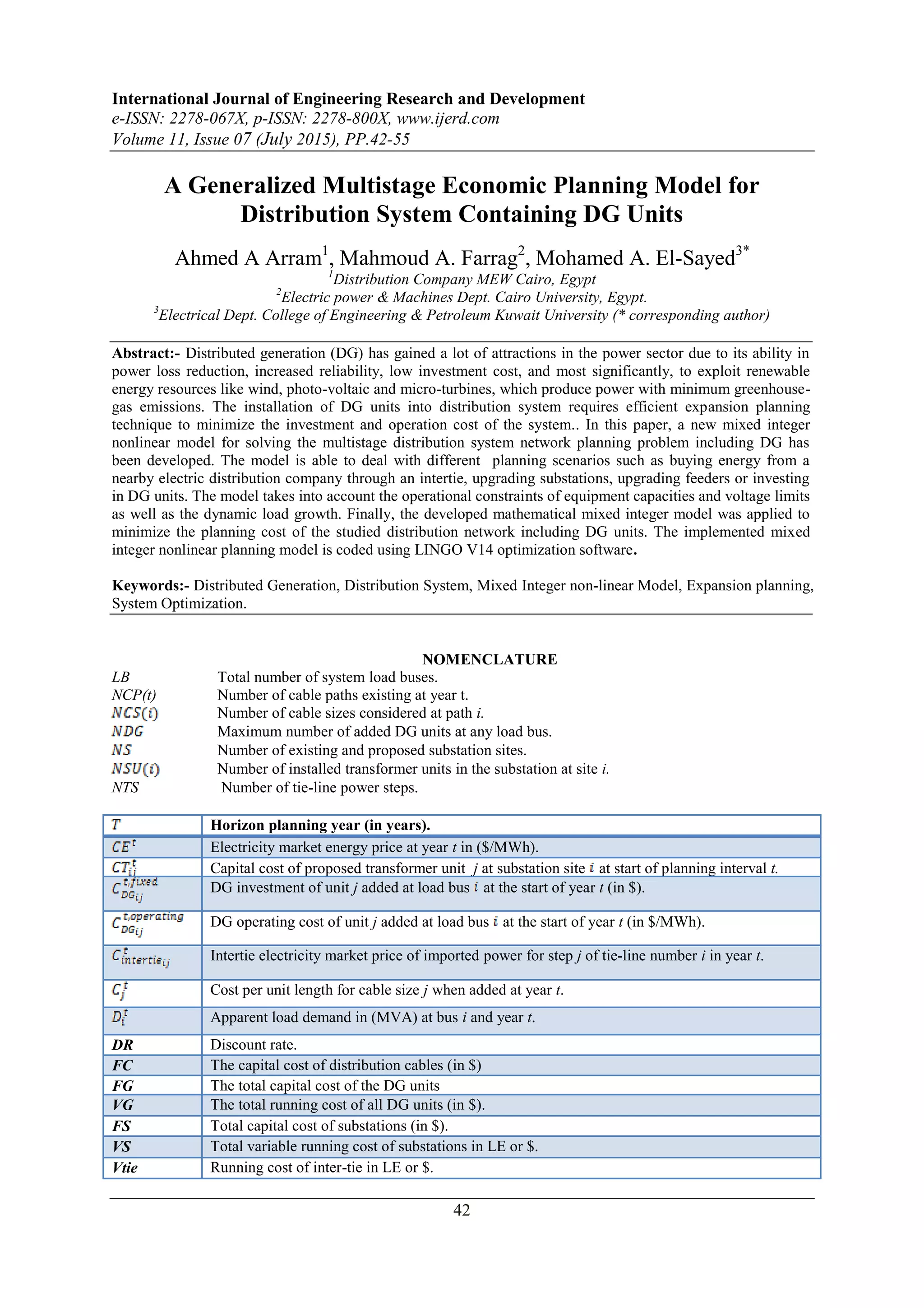 A Generalized Multistage Economic Planning Model for Distribution ...