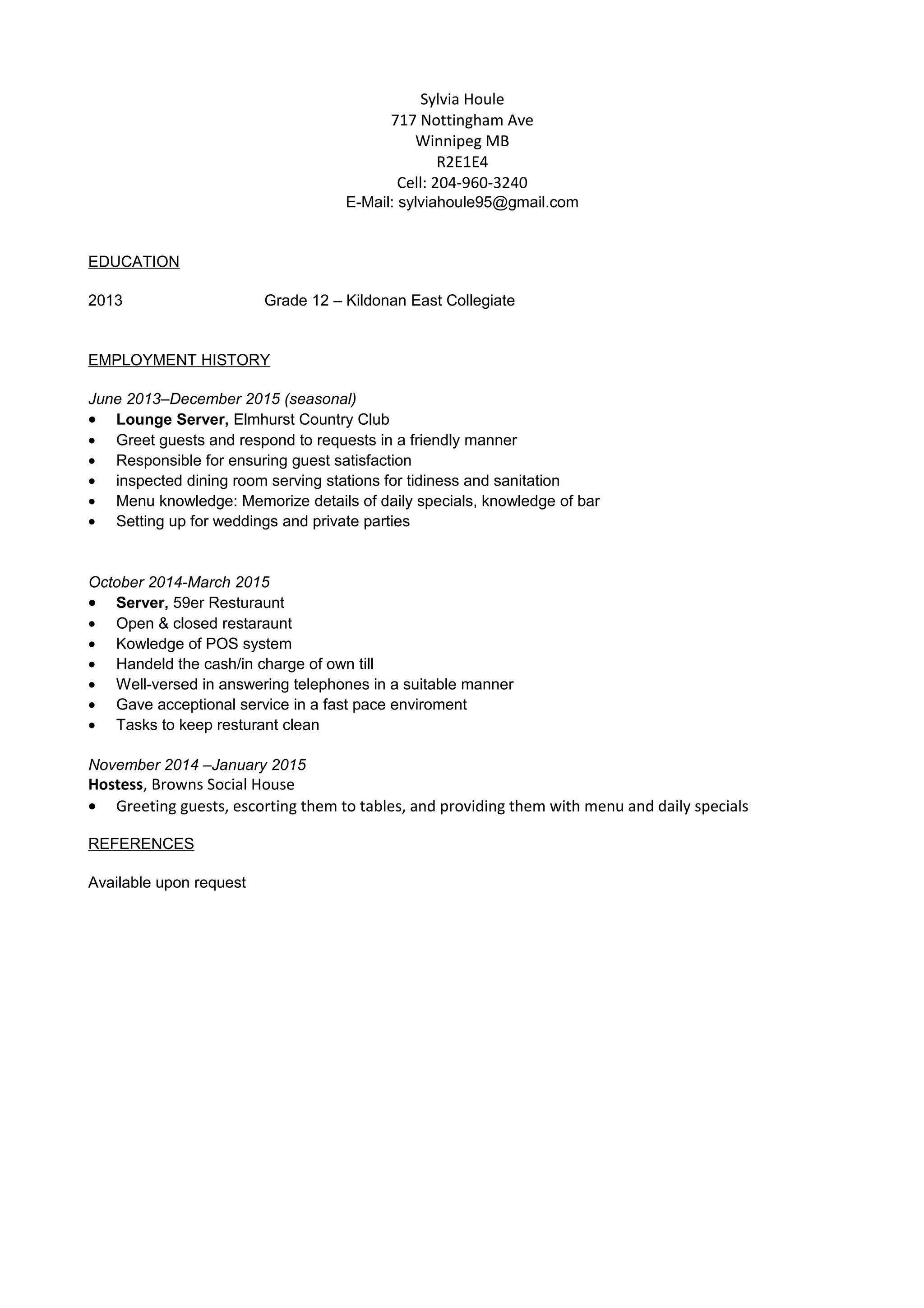 sylvia resume | ODT | Bars & Restaurants | Attractions