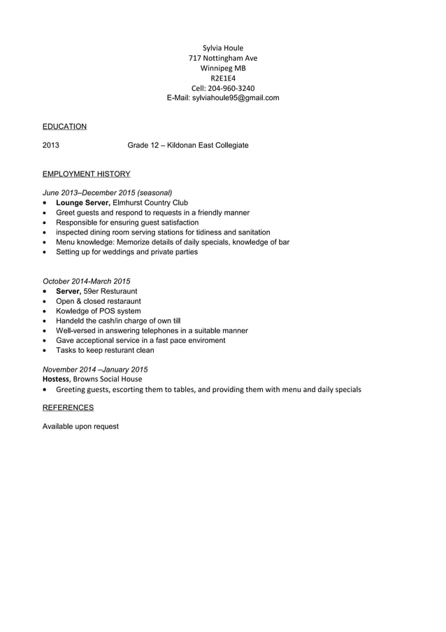 sylvia resume | ODT | Bars & Restaurants | Attractions