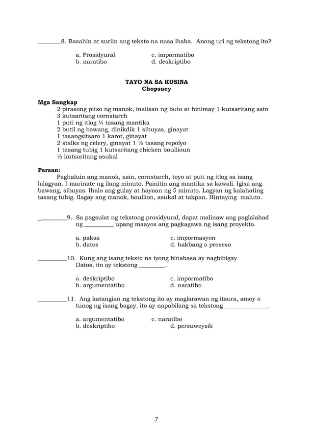 Mga Uri ng Teksto | PDF