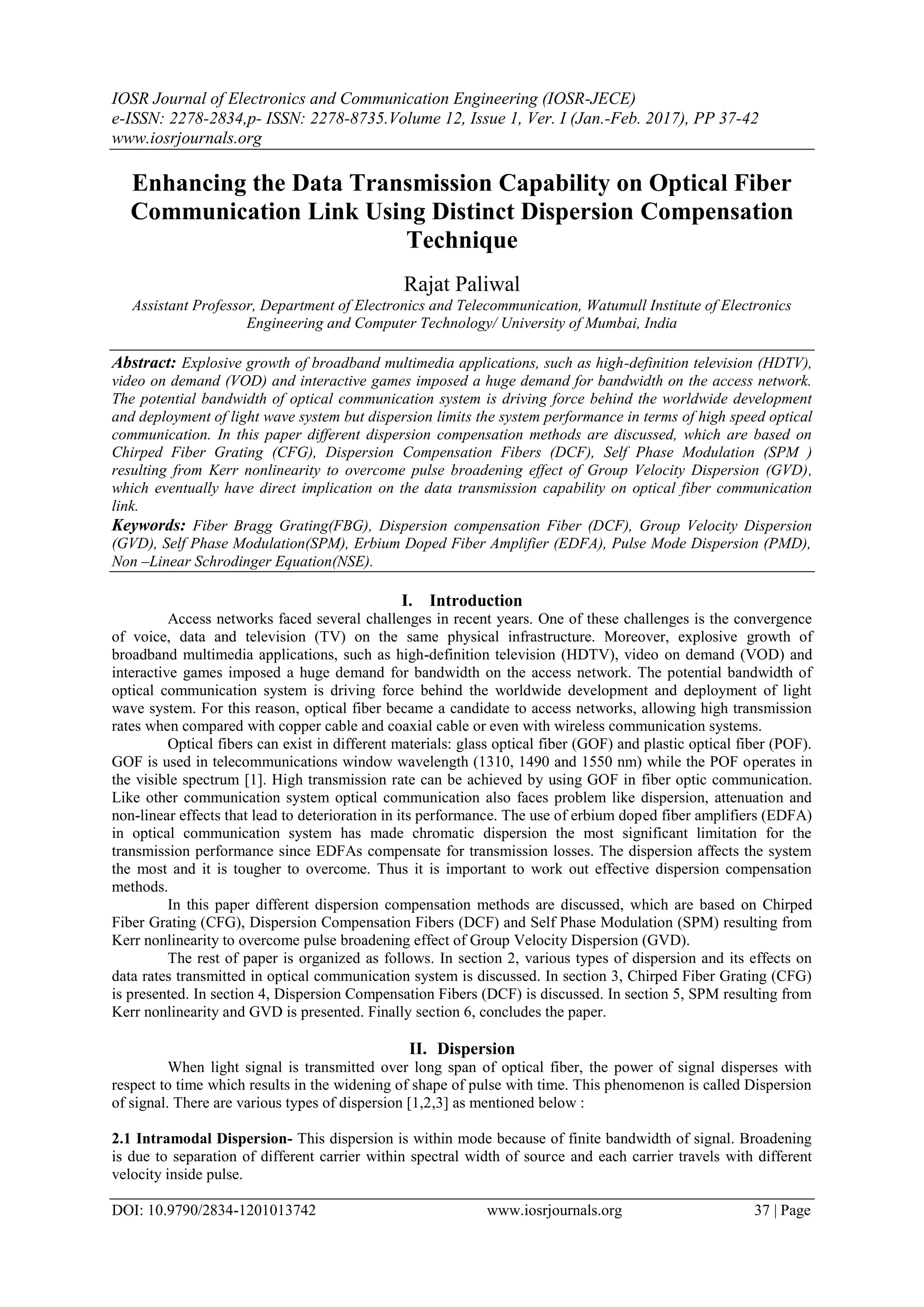 Enhancing The Data Transmission Capability On Optical Fiber Communication Link Using Distinct