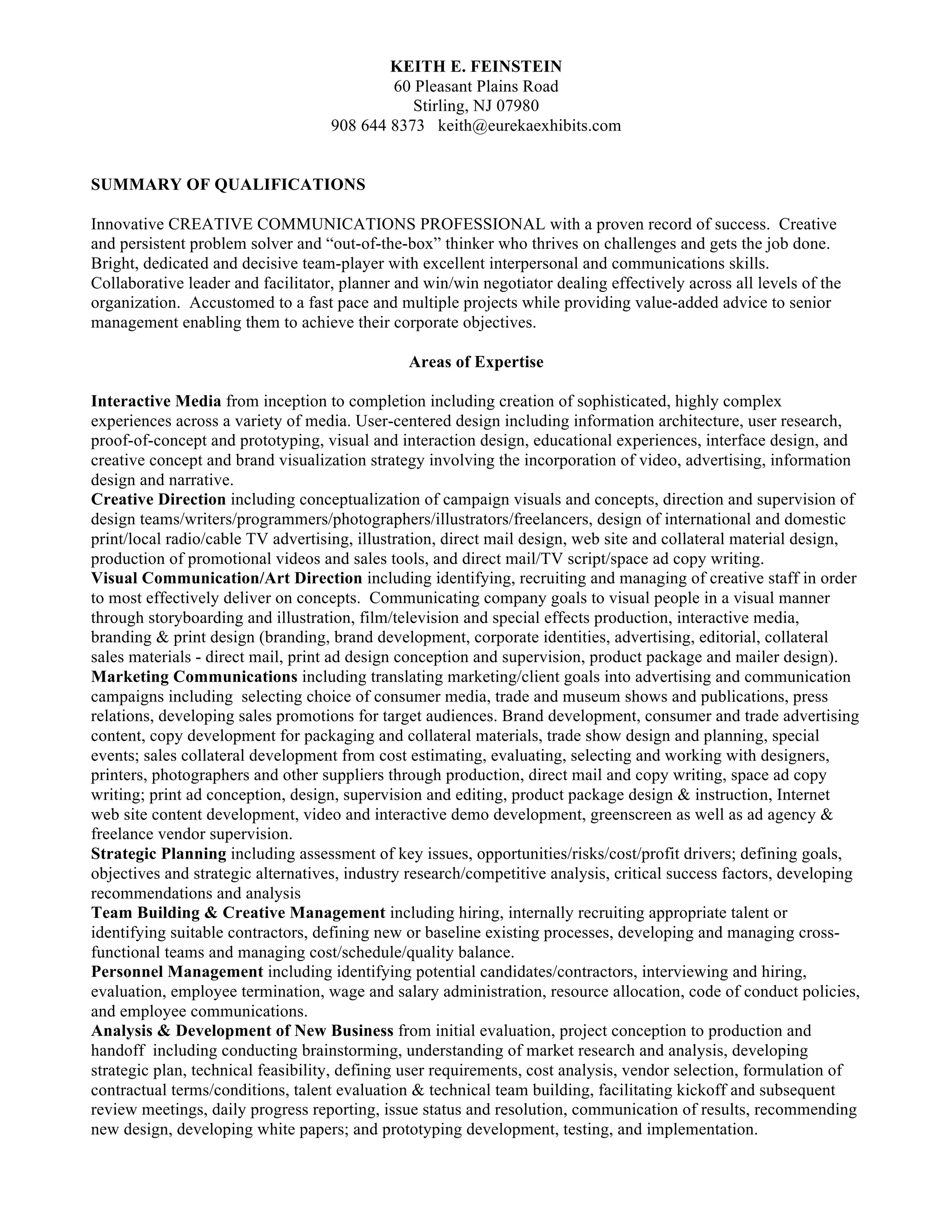 KeithFeinstein resume 9-16 | PDF