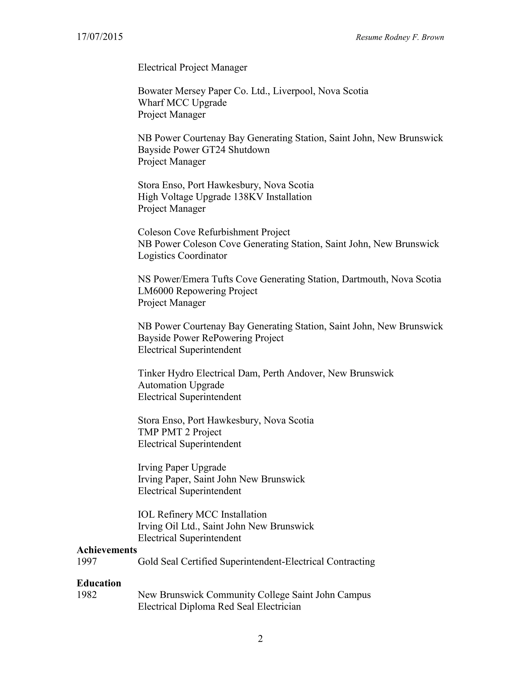 RodneyBrown_CV_July2015 | PDF