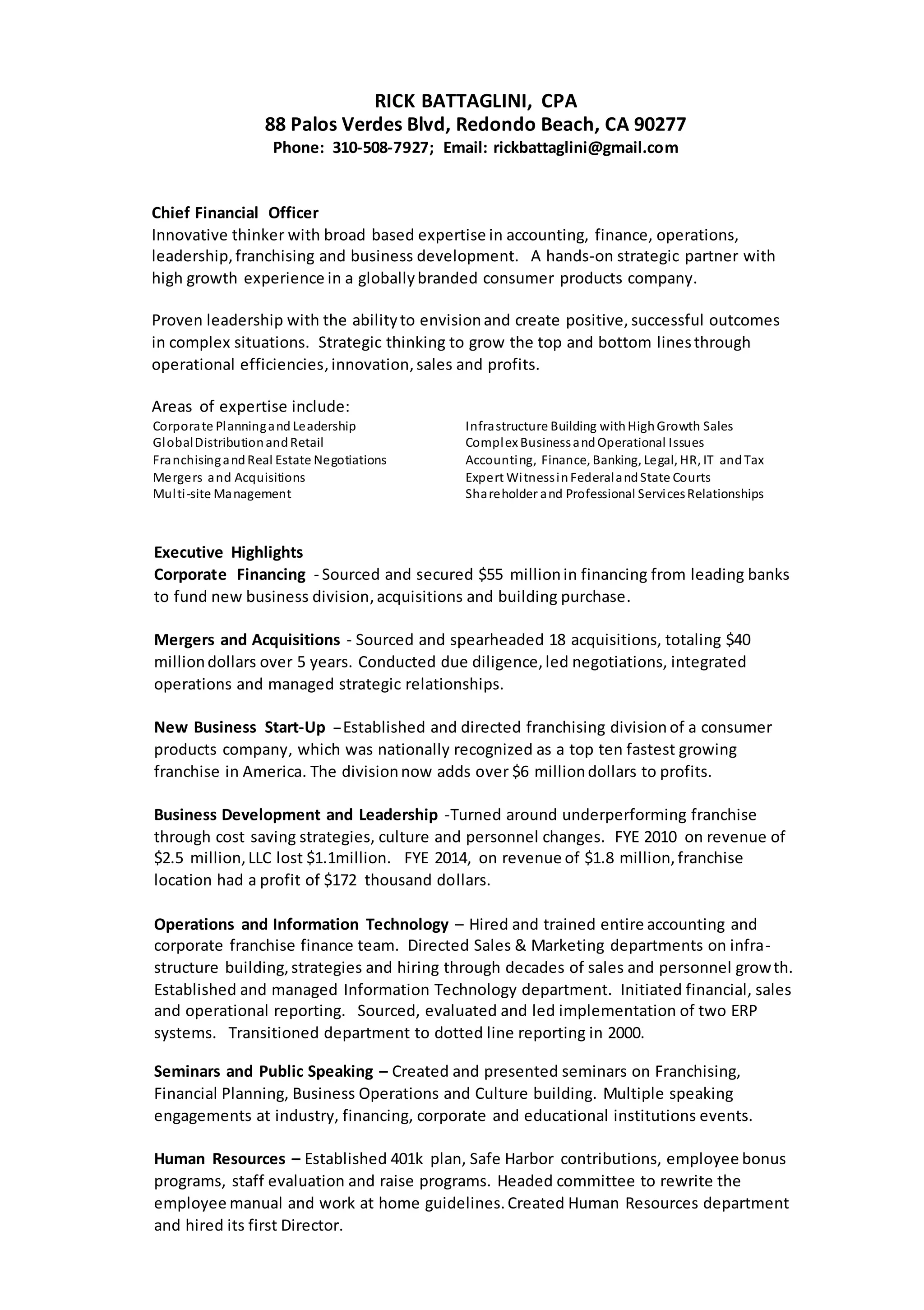 Rick Battaglini Resume | DOCX